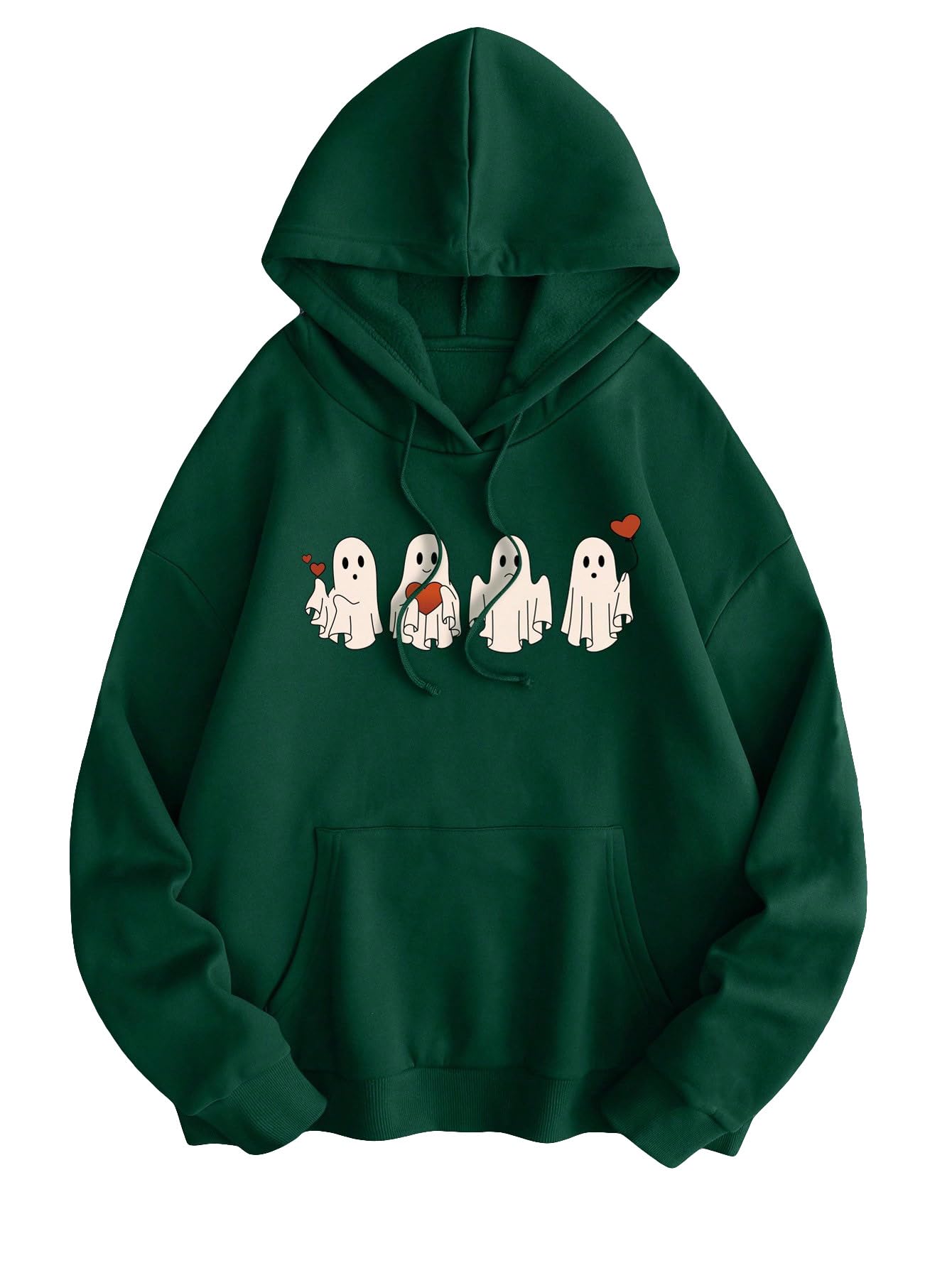Floerns Men's Letter Graphic Print Lightweight Hoodies Long Sleeve Drawstring Pullover Sweatshirts With Pockets Green Heart Cartoon S