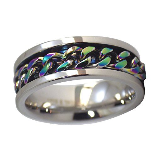 Fantasy Forge Jewelry Rainbow Chain Spinner Ring Stainless Steel 8mm Comfort Fit Band Sizes 3-17 (17)