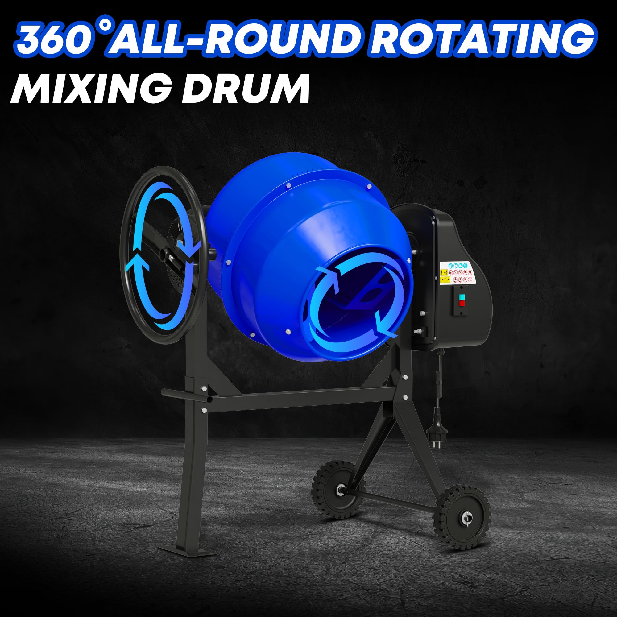 SILVEL 4.3 Cu.Ft. Concrete Mixer Machine, 450W 3/5HP Electric Cement Mixer Machine with Wheel and Stand for Stucco