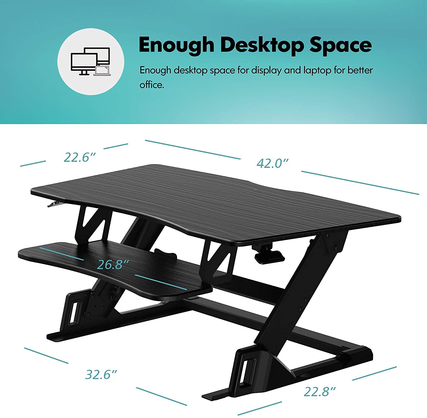 FITUEYES Height Adjustable Standing Desk Converter Sit to Stand Dual Gas Spring Riser Converter 42" Wide Tabletop Workstation fits Dual Monitor