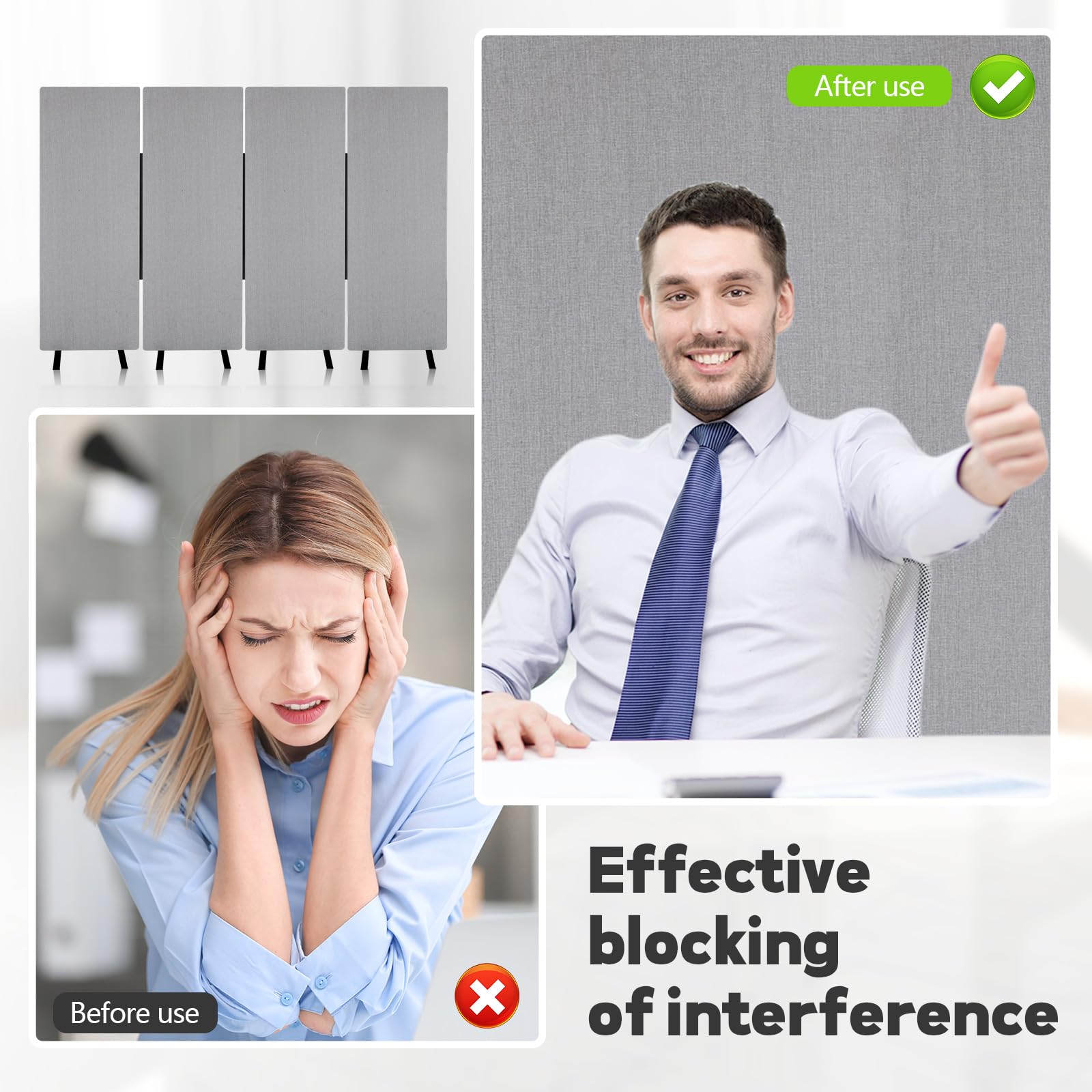 Frienda 4 Pcs Office Dividers Partition Wall Freestanding Privacy Panel 94.5 x 66 Inch Noise Divider Screen Acoustic Partition Soundproof Cubicle Wall 4 Zip Together Panels for Classroom, Grey