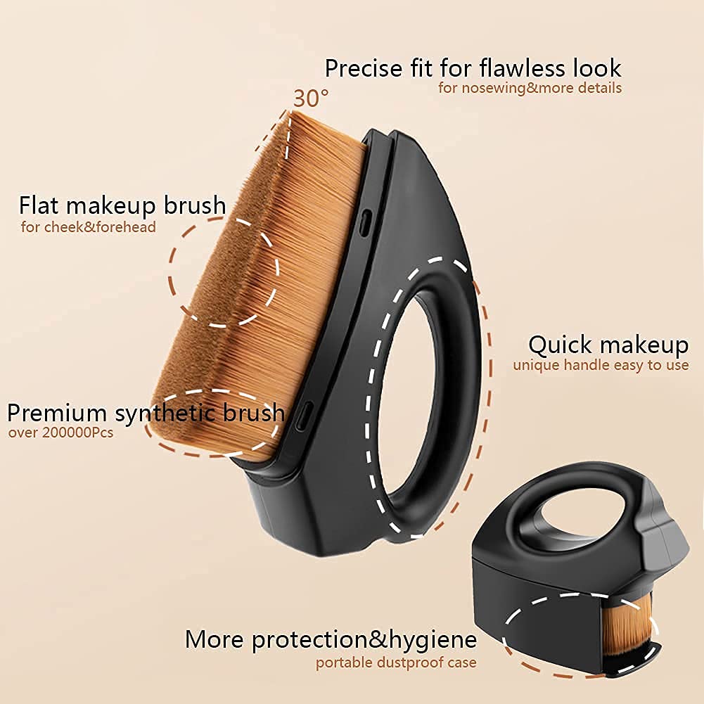 Foundation Brush, Iron Shape Kabuki Foundation Brush for Liquid Foundation with Portable Case, Makeup Brushes for Flawless Base Makeup Finish