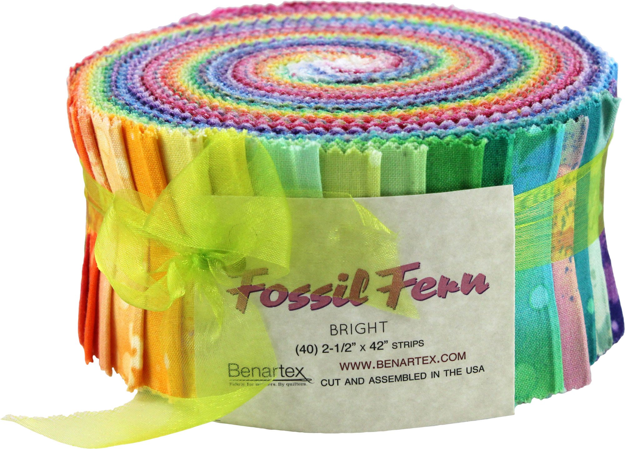 Fossil Fern Brights Pinwheel 40 2.5-inch Strips Jelly Roll by Benartex
