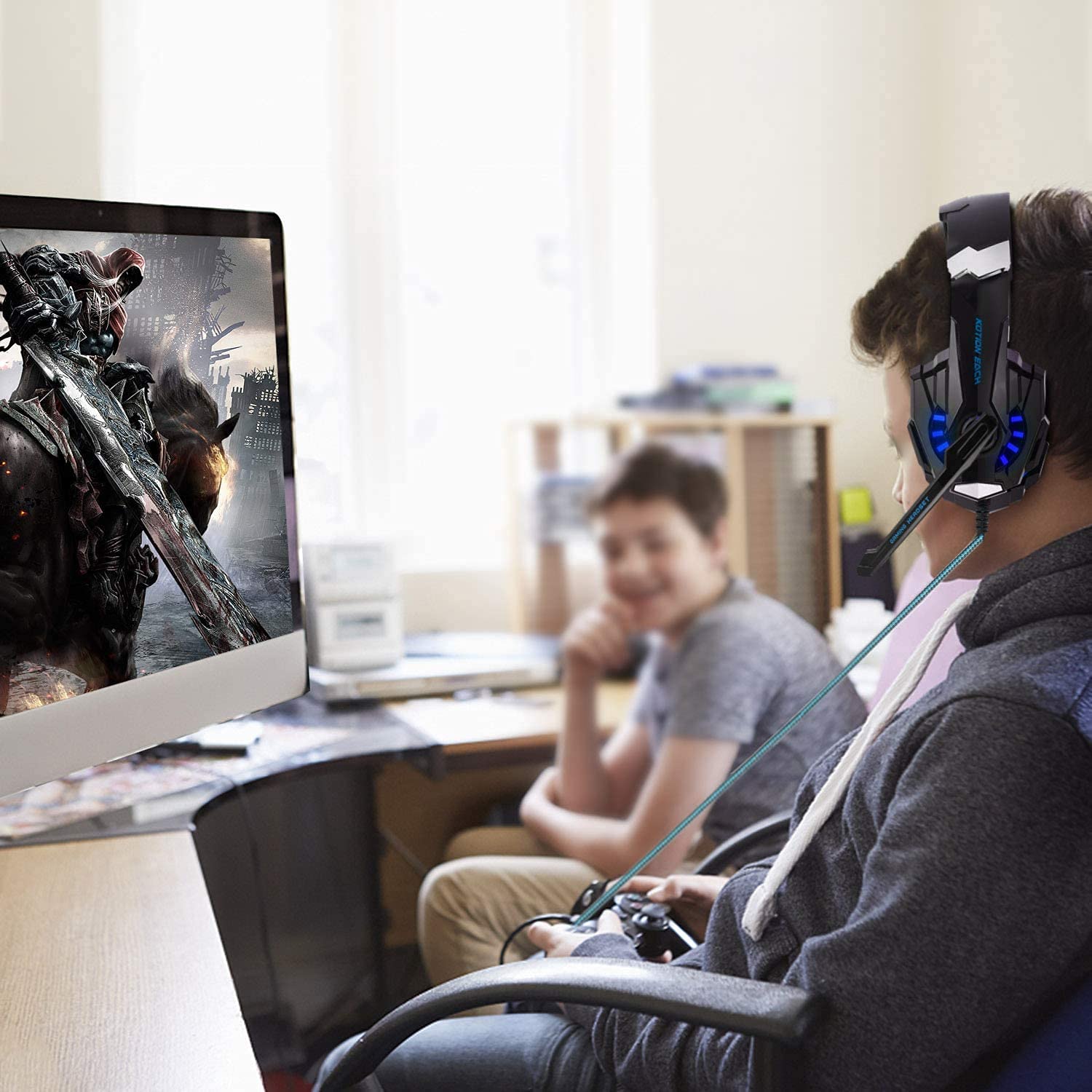 Gaming Headset for Xbox One Headset with Stereo Surround Sound,Gaming Headset with Mic & LED Light Noise Cancelling Gaming Headphones with Microphone Compatible for PC,PS5,Xbox One