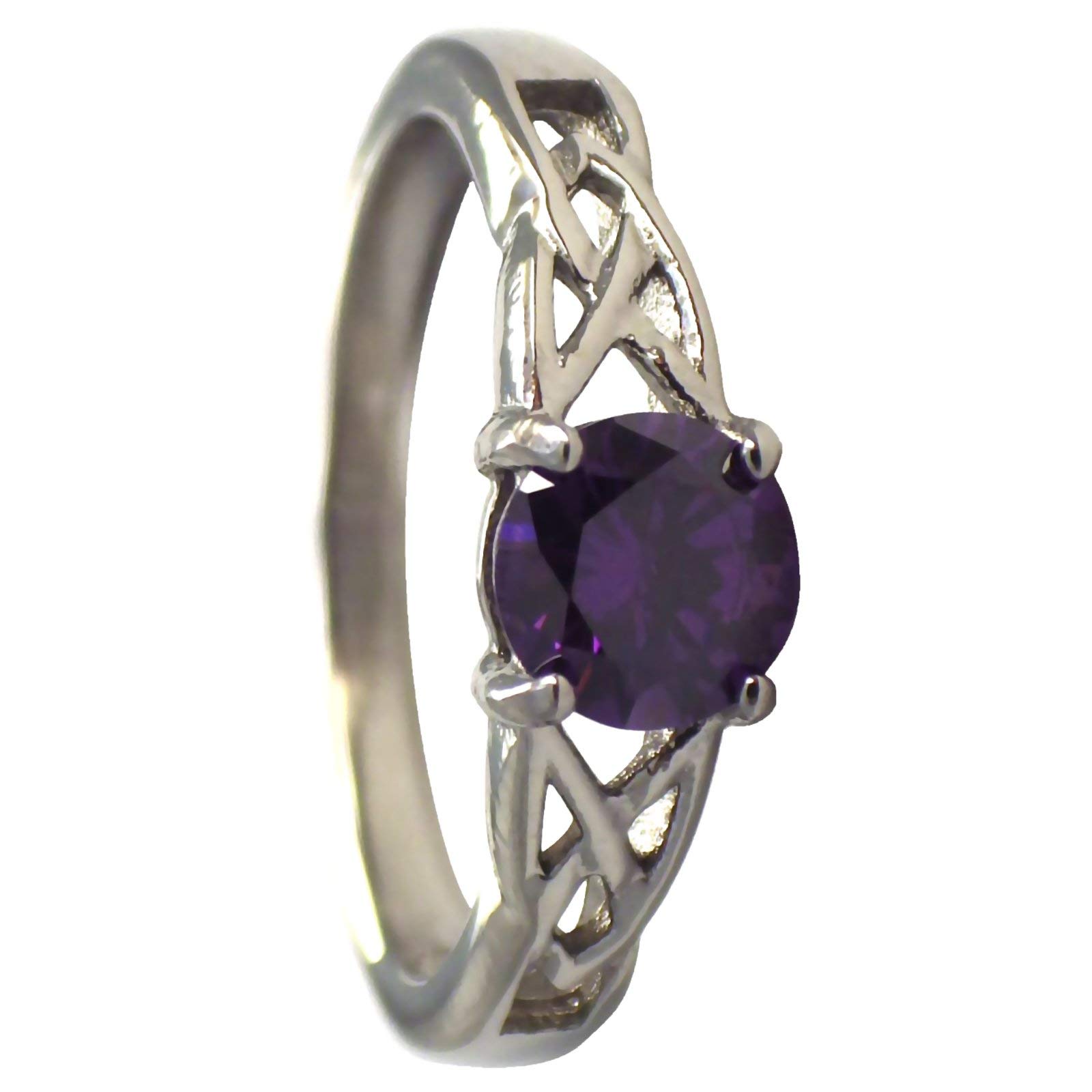 Fantasy Forge Jewelry February Celtic Birthstone Ring Purple Cubic Zirconia Engagement Band Size 10