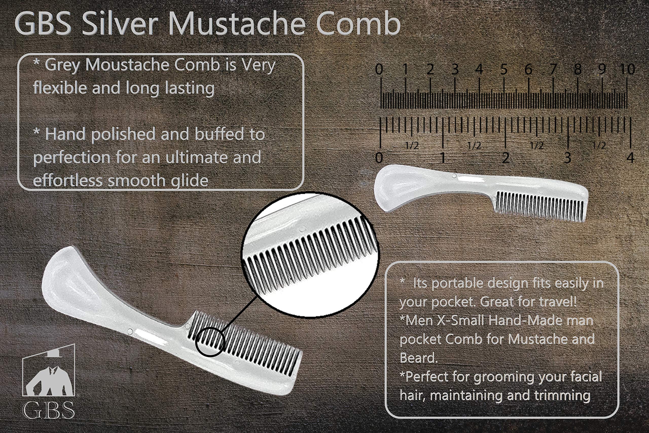 G.B.S Ultimate & Unbreakable Beard Mustache Comb Men X- Grooming Fine Toothed Beard Moustache Comb, Small Pocket Size Designed for Beard & Mustache Saw-Cut - Metallic Gray (3 Pack)