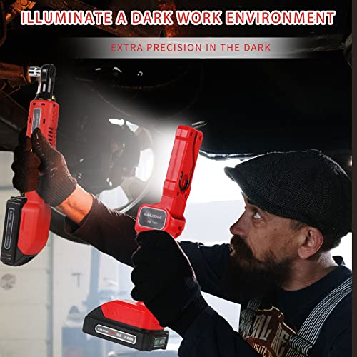 MANUSAGE 3/8" 20V Cordless Electric Ratchet Wrench, 44.25 Ft-lbs,380RPM, with 2 x 2.0A rechargeable lithium ion batteries,Charger and 20V Lithium-Ion LED work light