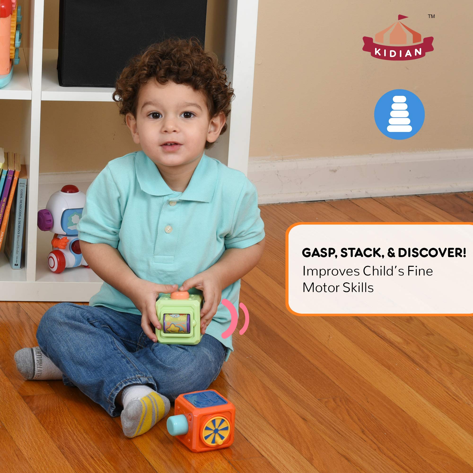 Flybar Kidian Stacking Toys β Stack & Learn Cubes, Stacking Blocks for Toddlers, Musical Stacking Toy, Early Learning Stacking Cubes for Babies and Toddlers 1-3 Years