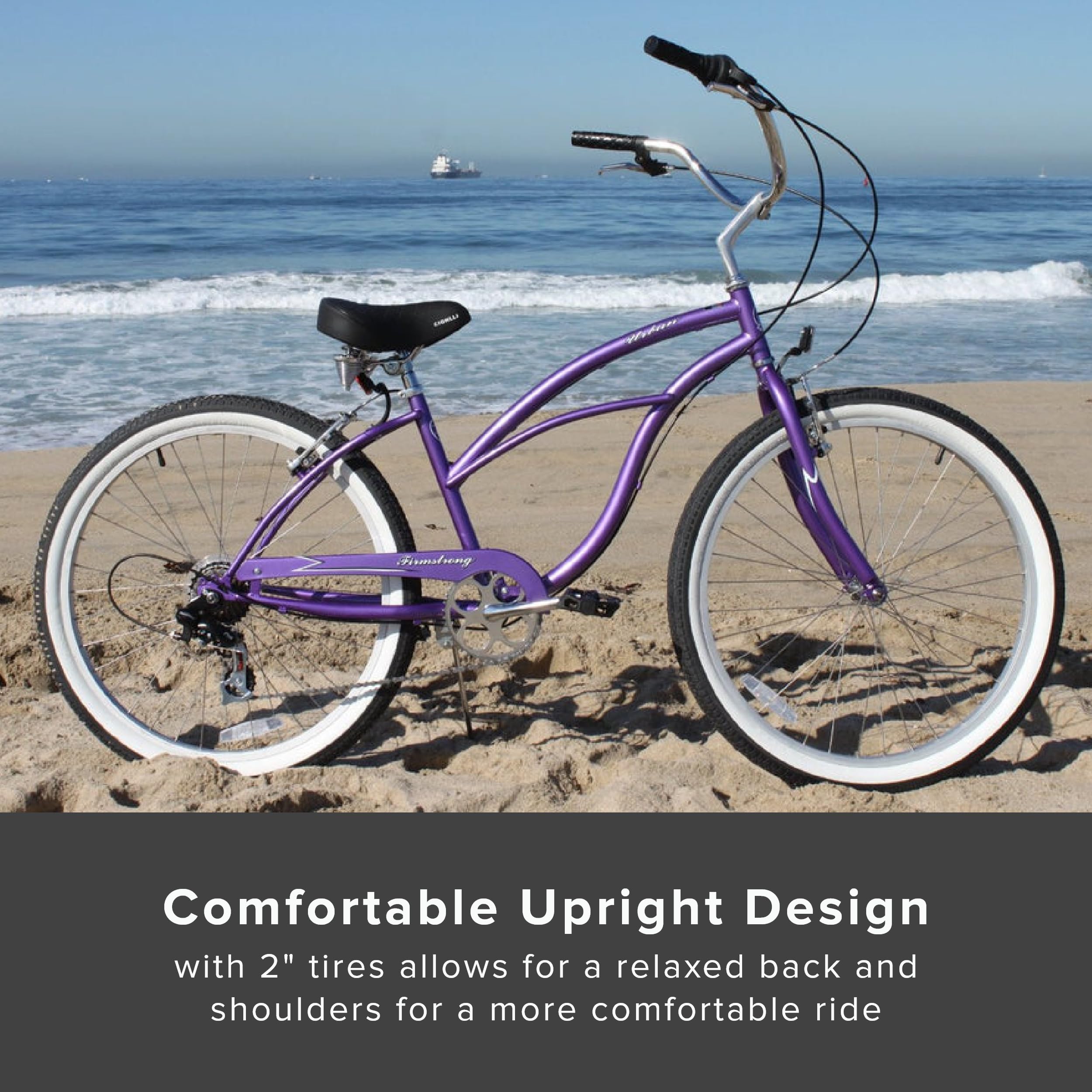 Firmstrong Urban Women's Beach Cruiser Bike, 7 Speed Bicycle, 26 Inch Wheels, Purple