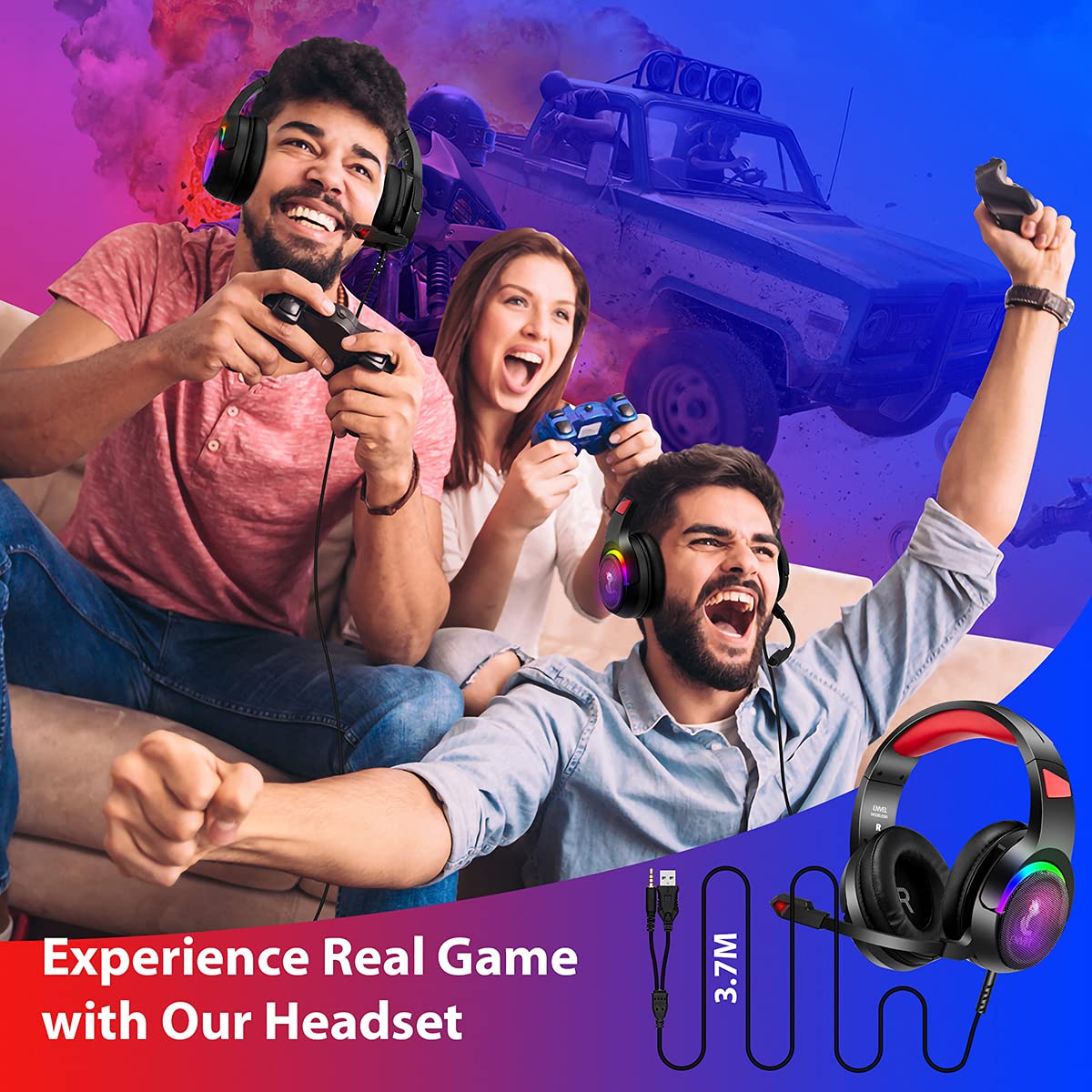Gaming Headset for PC with Mic PS4/PS5 Xbox One,ENVEL Over-Ear Headphones with Volume Control RGB LED Light Cool Stereo,Noise Reduction for Laptops,Smartphone,Computer