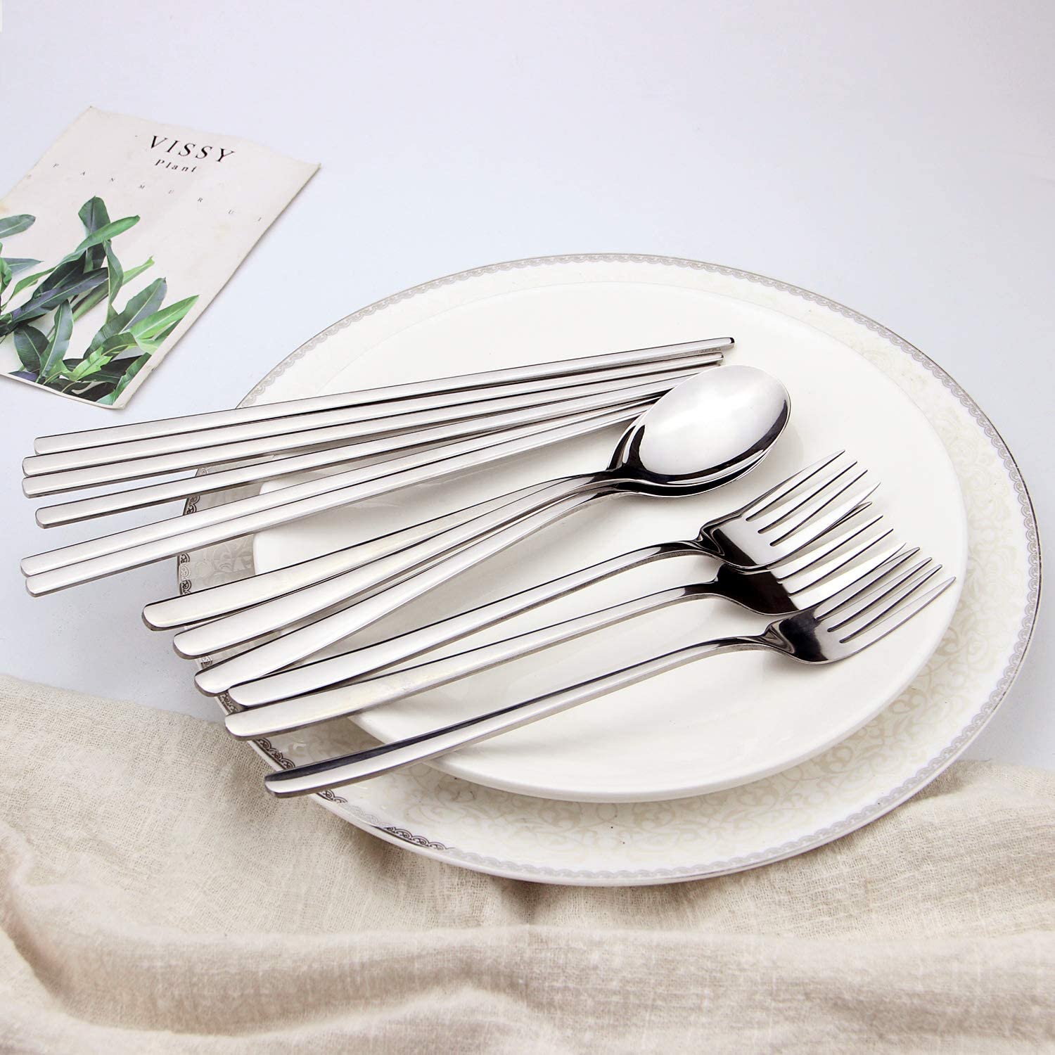 IQCWOOD Spoons and Forks Set, Flatware Set, 3 Pair Forks and Spoons Silverware Korean Utensil Set, Stainless Steel Korean Chopsticks Spoons and Fork Set, Dinnerware Portable Utensils for Home