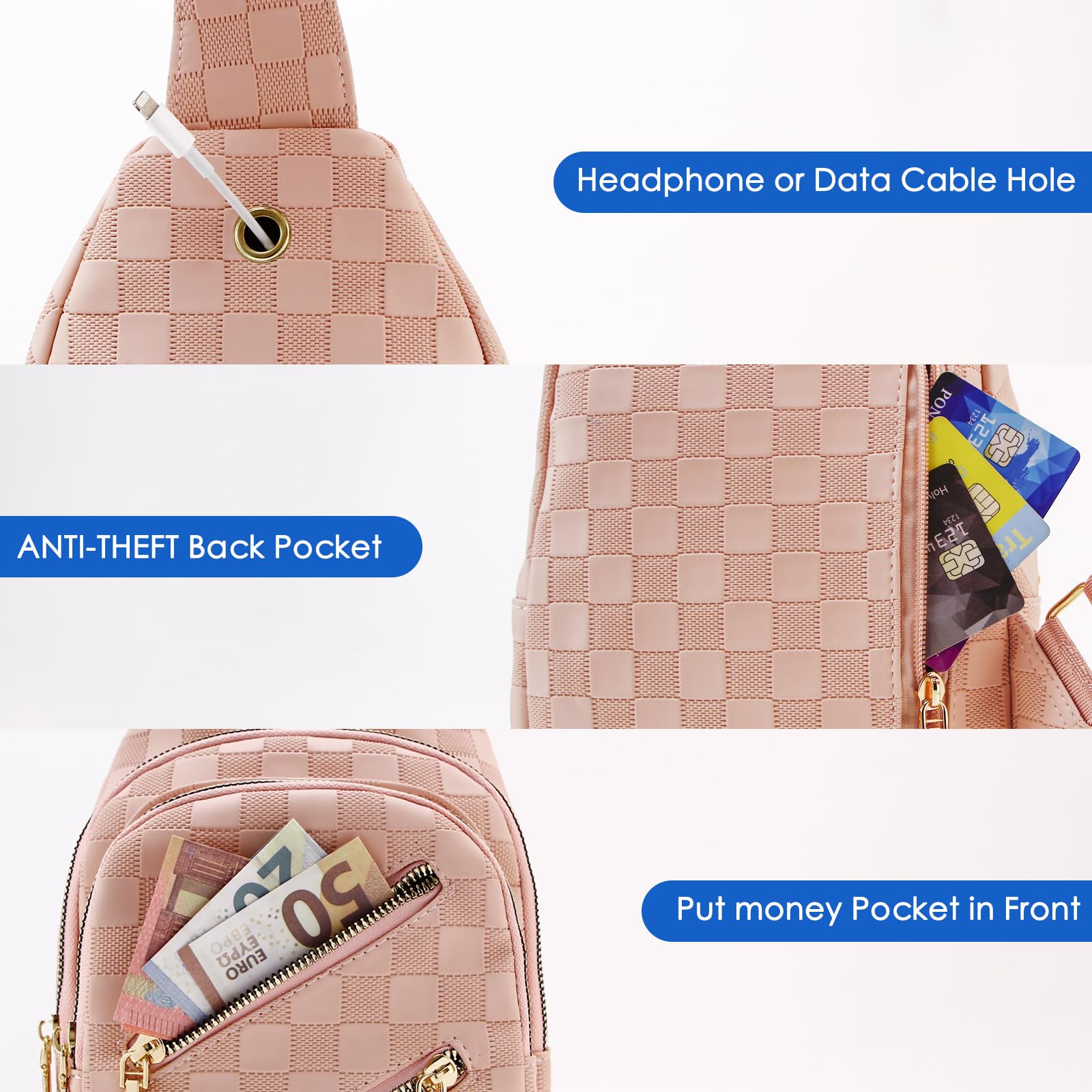 Felomdep Sling Bag for Women, Small Vegan Leather Casual Crossbody Bag Daypack Backpacks,Pink