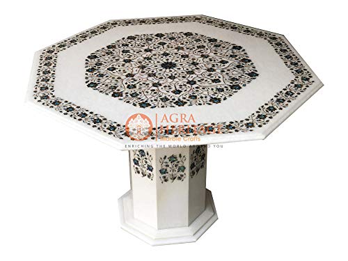Marble Dining Center Table Top With Stand Pauashell Turquoise Inlay Garden Home Decor