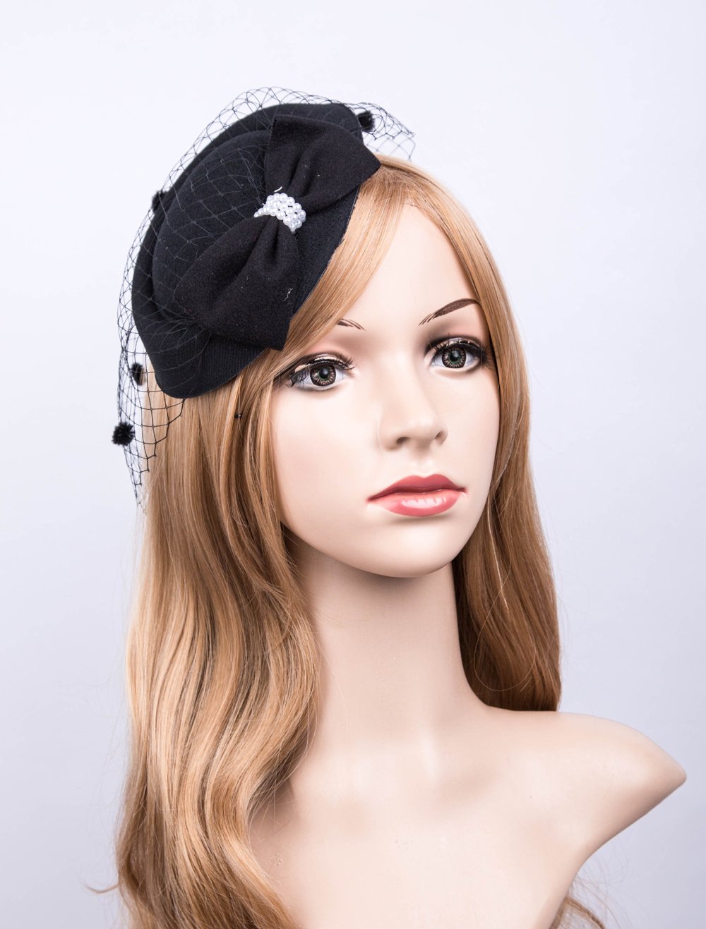 Fascinators Hats 20s 50s Hat Pillbox Hat Cocktail Tea Party Headwear with Veil for Girls and Women(C-black)