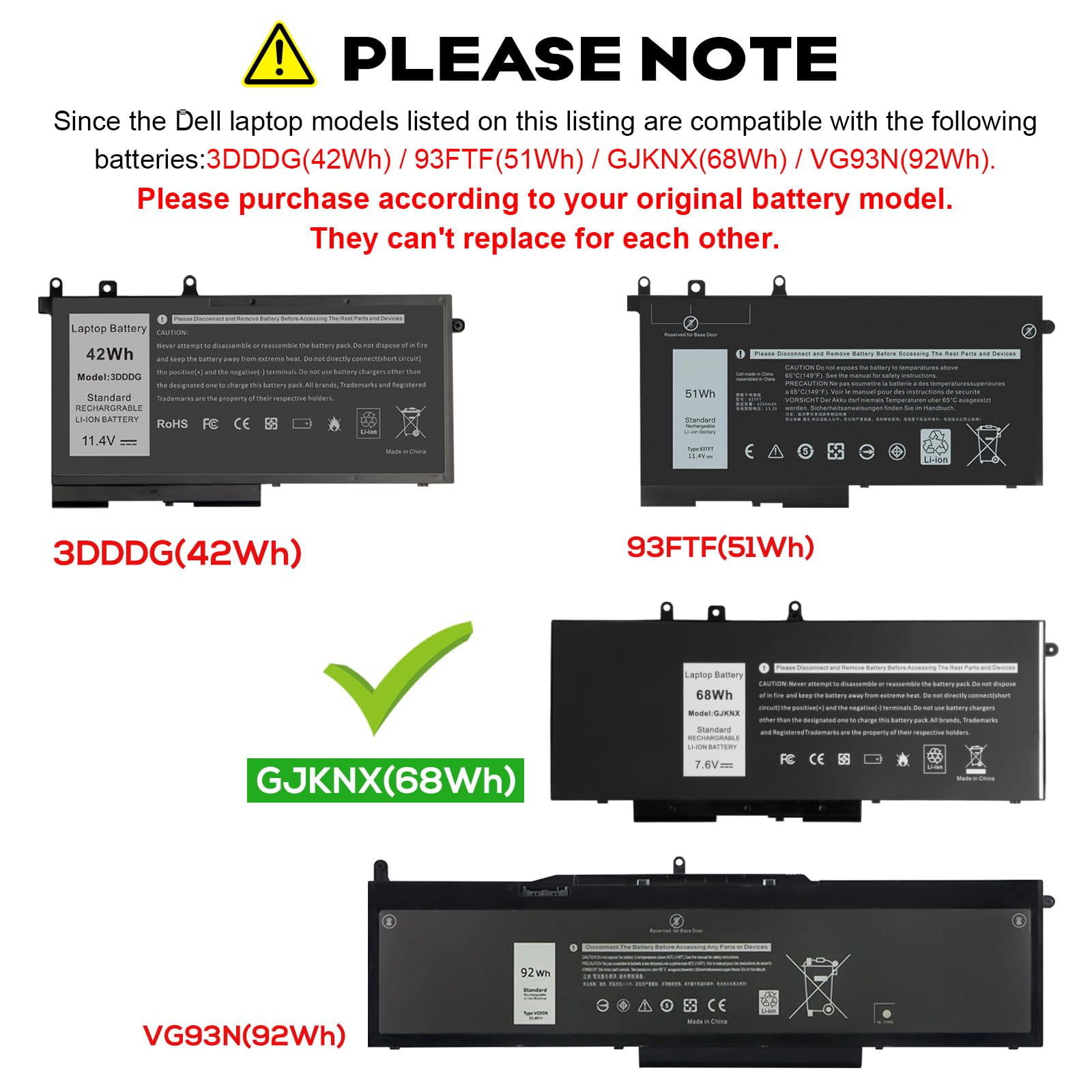 Fancy Buying 68W GJKNX Laptop Battery for Dell Latitude 5480 5580 5280 5288 5290 5488 5490 5491 5495 5590 5591 E5480 E5580 E5490 E5590 Precision 15 3520 3530 DY9NT 0DY9NT GD1JP 0GD1JP 5YHR4 451-BBZG
