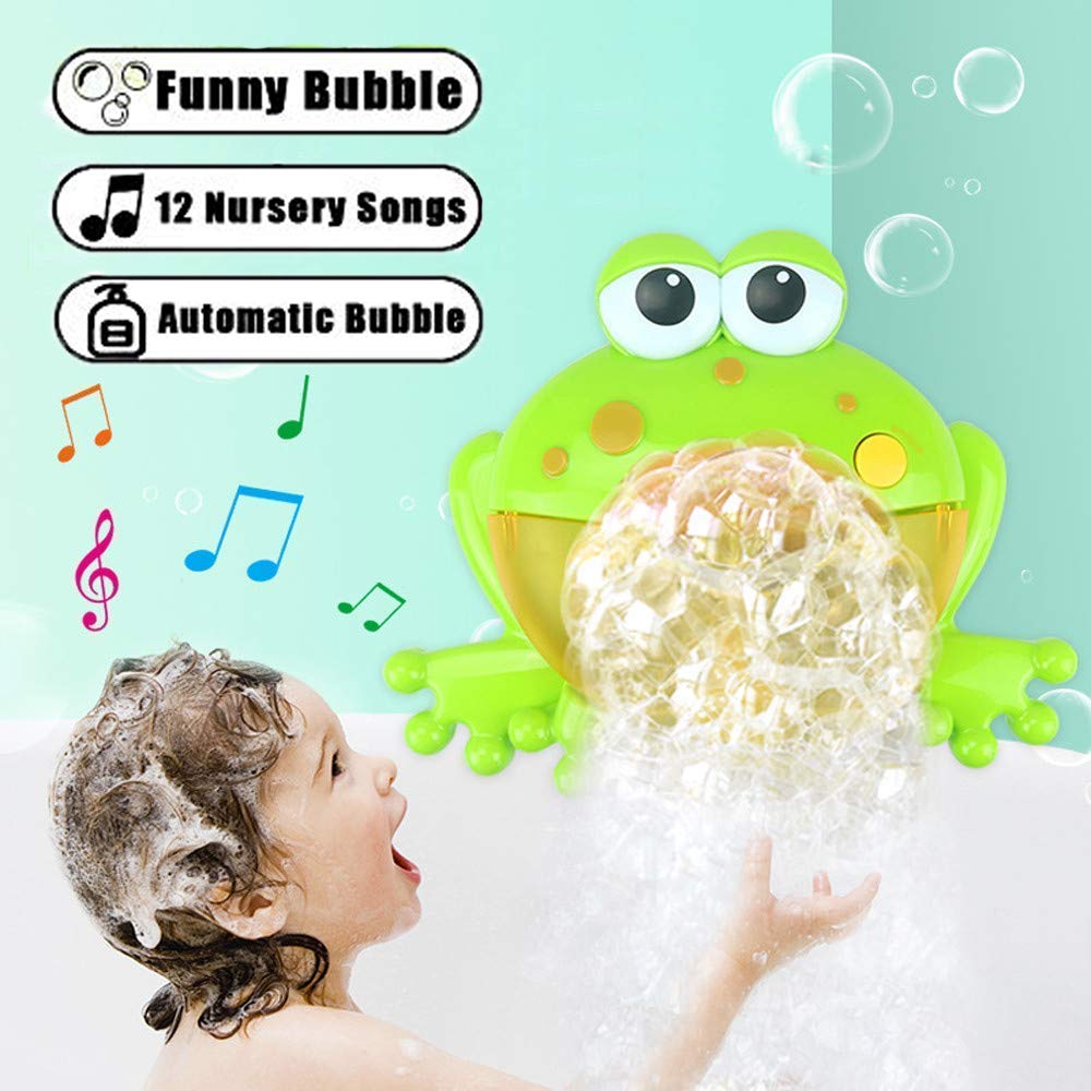 Frog Bubble Maker for Bath, Foam Blower Bubbling Making Machine, Nursery Rhyme Musical Bathtub Toy for Baby Kids Happy Tub Time