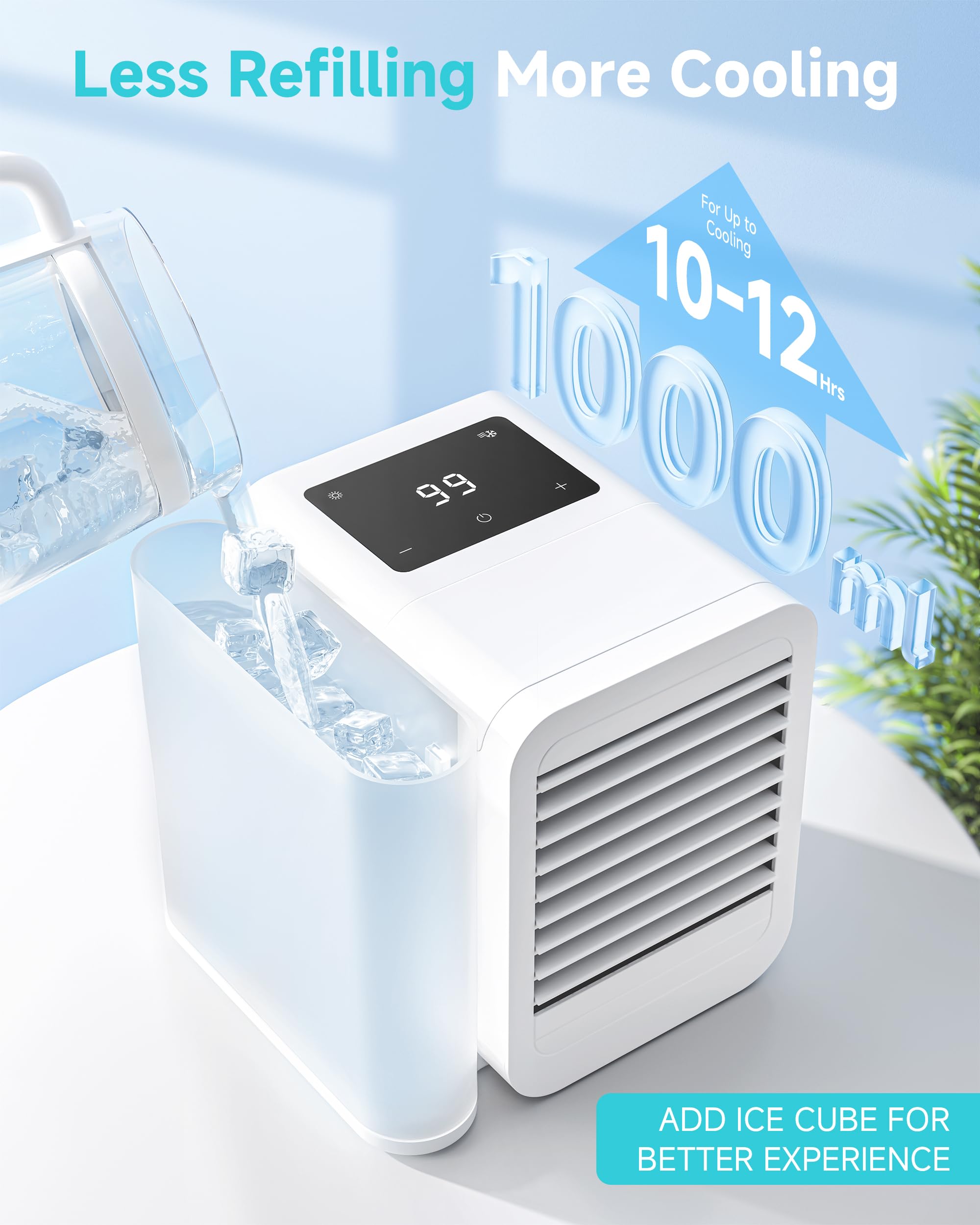 Portable Air Conditioner Mini AC: Evaporative Mini Air Cooler with ๐ณ ๐๐ผ๐น๐ผ๐ฟ๐, USB Personal Air Cooler Desktop Cooling Fan Unit with ๐ญ๐ฌ๐ฌ๐ฌ๐บ๐น ๐ช๐ฎ๐๐ฒ๐ฟ ๐ง๐ฎ๐ป๐ธ for Room Office Home