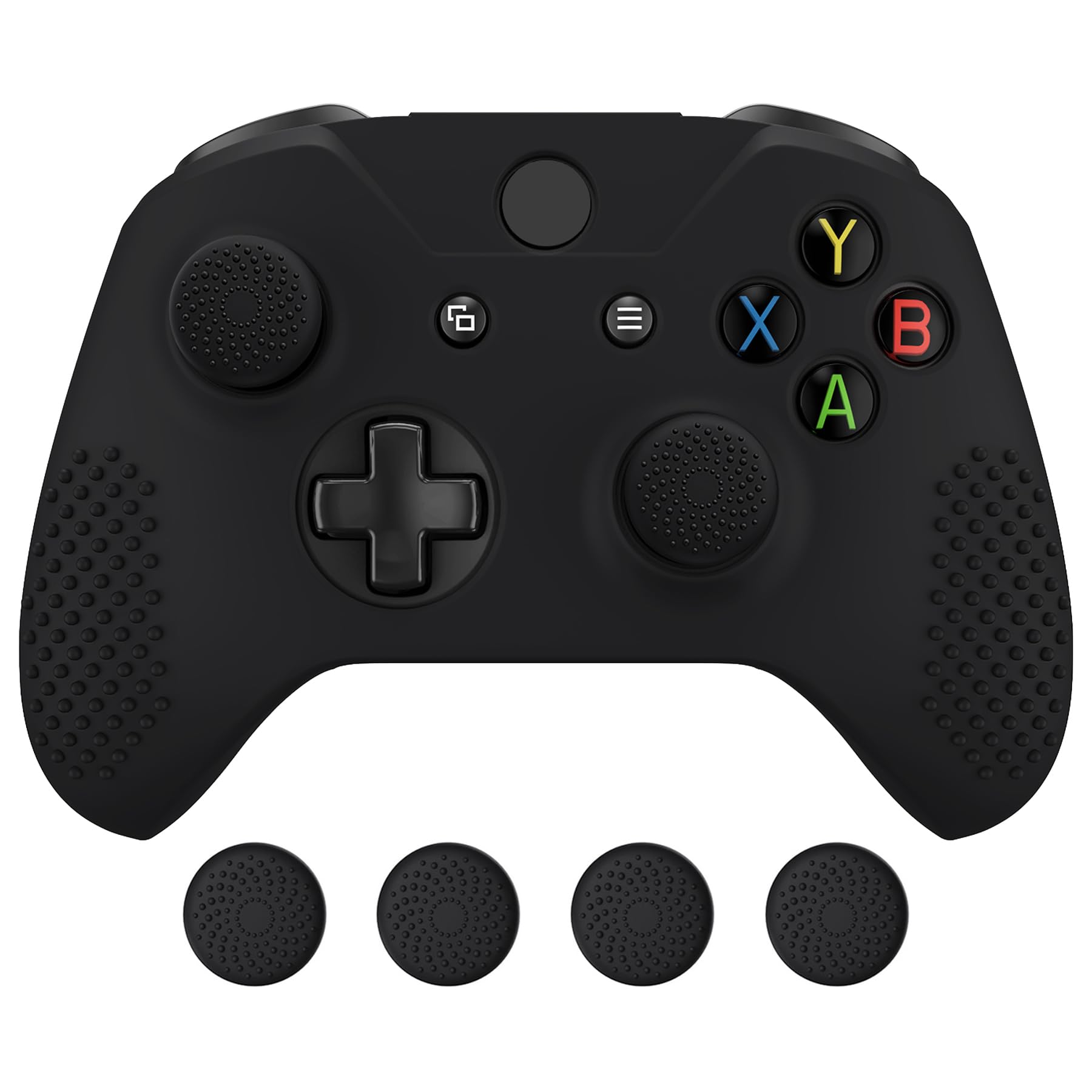 eXtremeRate Soft Anti-Slip Silicone Controller Cover Skins Thumb Grips Caps Protective Case for Xbox One X S Controller - Black