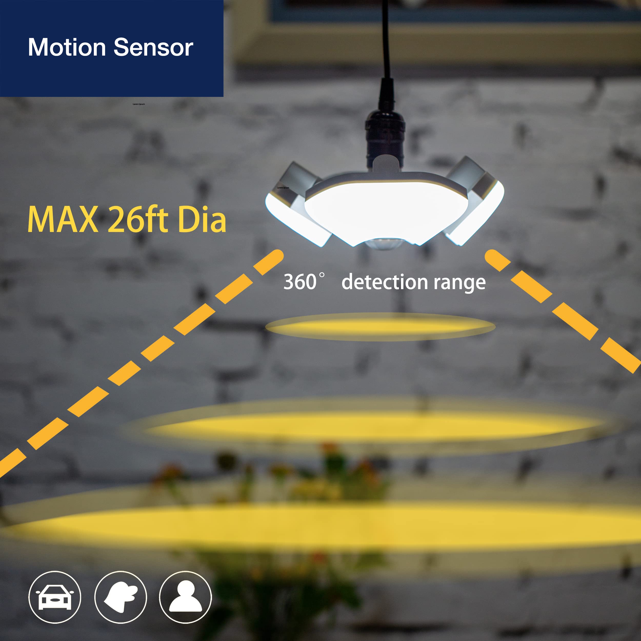FLSNT 2-Pack Motion Sensor LED Garage Light, Waterproof 5000K Daylight LED Motion Activated Light with 4 Deformable Panels for Foyer, Porch, Entryway, 30W, 3000LM, E26 Base