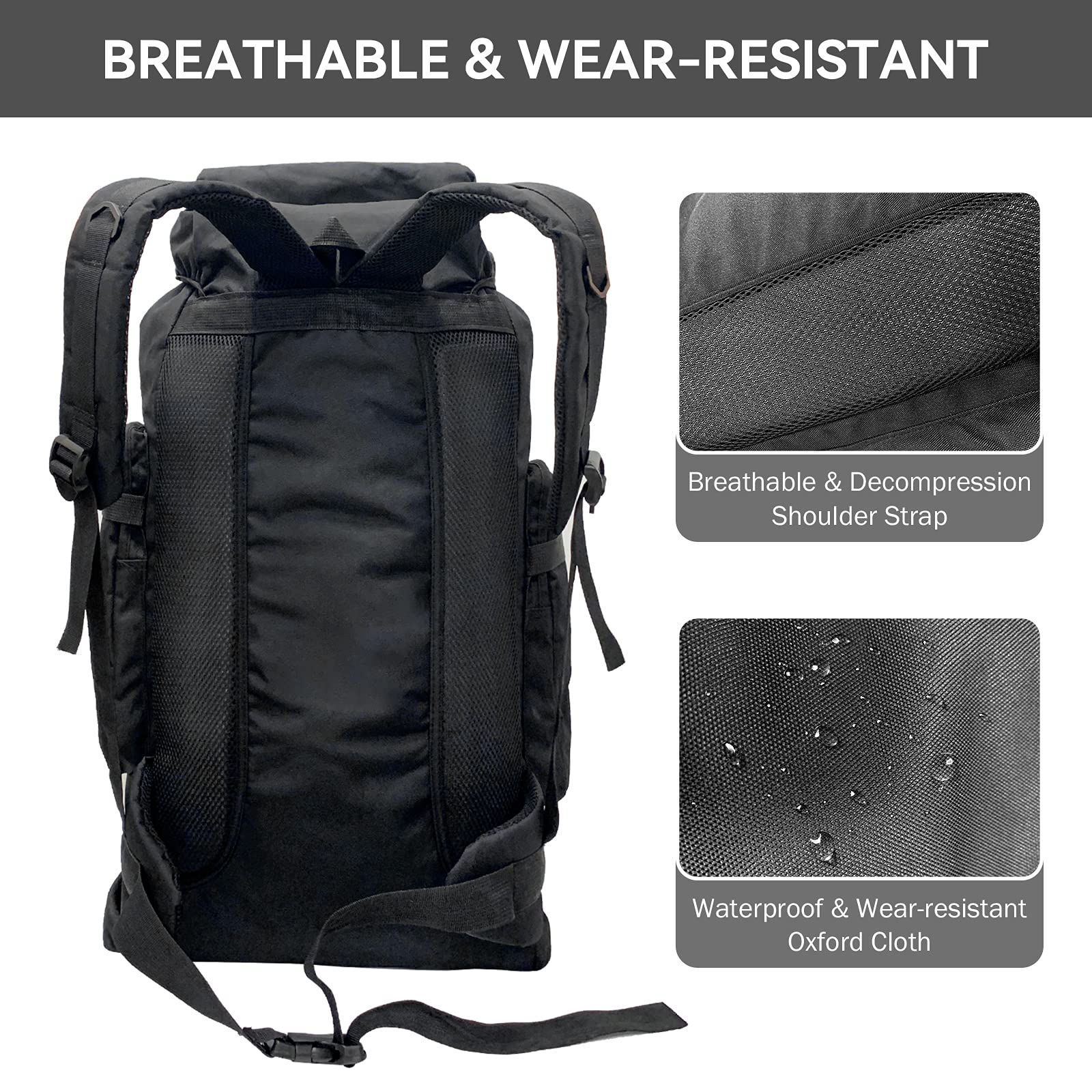 FLYKEPER, 75L Hiking Backpack Outdoor Camping Trekking Bag Durable Waterproof Sport Travel Backpack for Hiking, Backpacking, Traveling, Camping, Classic Black