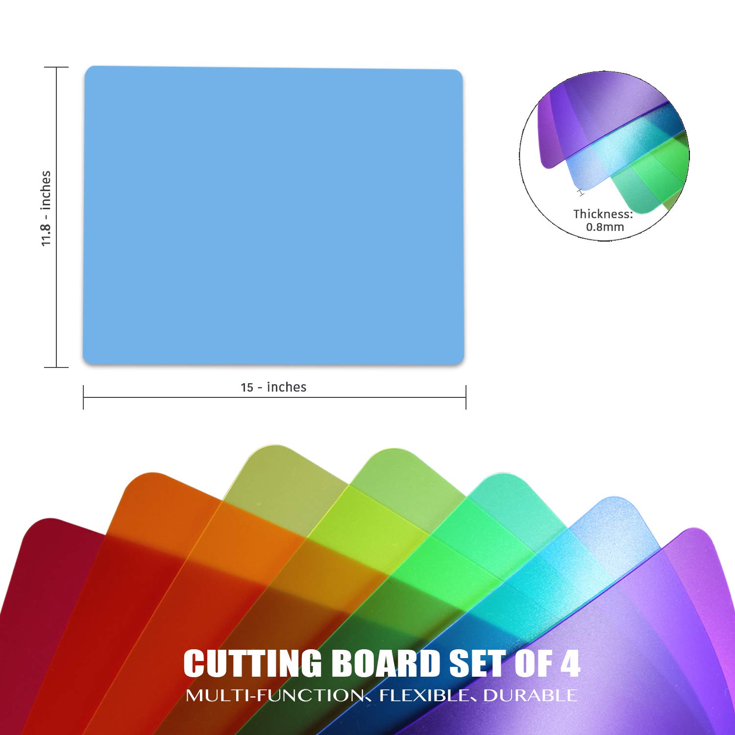 Fotouzy Flexible Plastic Cutting Boards for Kitchen, 4 Translucent Colors Cutting Mats 15 x 12 In, BPA-Free, Non-Porous, Dishwasher Safe, Set of 4