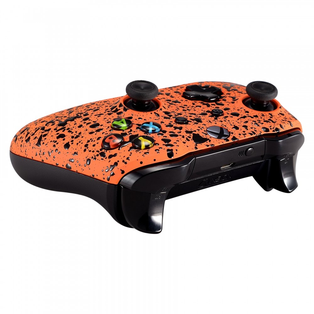eXtremeRate Textured Orange Faceplate Cover, 3D Splashing Front Housing Shell Case, Comfortable Non-Slip Replacement Kit for Xbox One Wireless Controller Model 1708 - Controller NOT Included