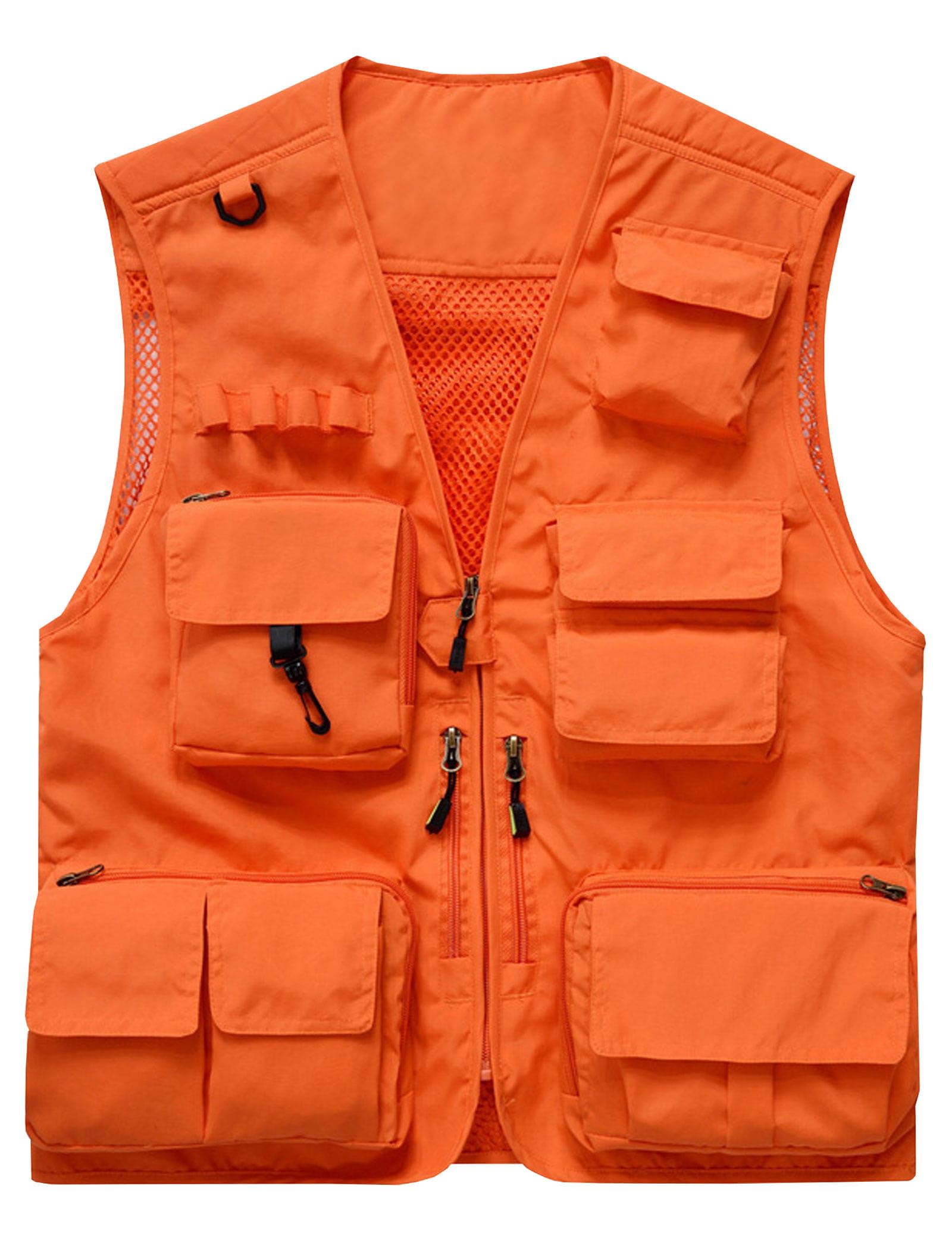 Flygo Men's Casual Lightweight Outdoor Fishing Work Safari Travel Photo Cargo Vest Jacket Multi Pockets(XX-Large, Orange)