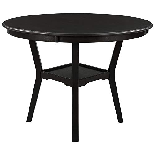 FANYE 5 Pieces Sets with Wooden Round Table Bring Bottom Shelf and 4 Linen Upholstered Chairs with Back Cushion for Home Breakfast, Lunch & Dinner Kitchen & Dining Room Furniture, Espresso+Beige