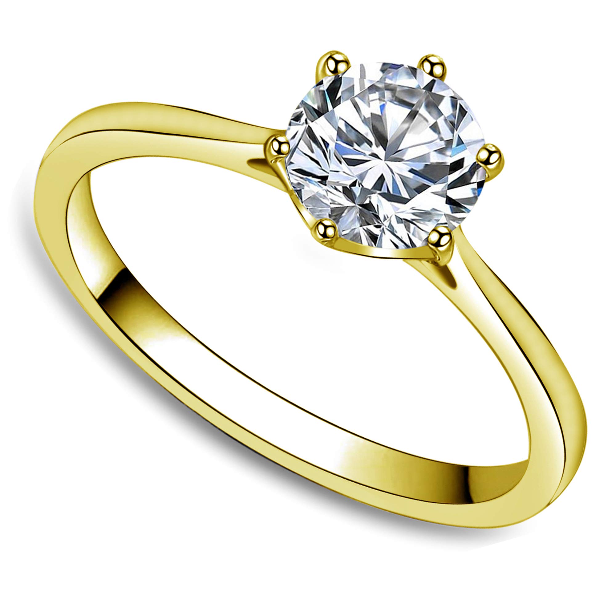 FlameReflection Gold Plated Stainless Steel Solitaire Wedding Engagement Ring for Women Proposal Statement 1.0 Carat CZ Travel Promise Ring Size 7.5