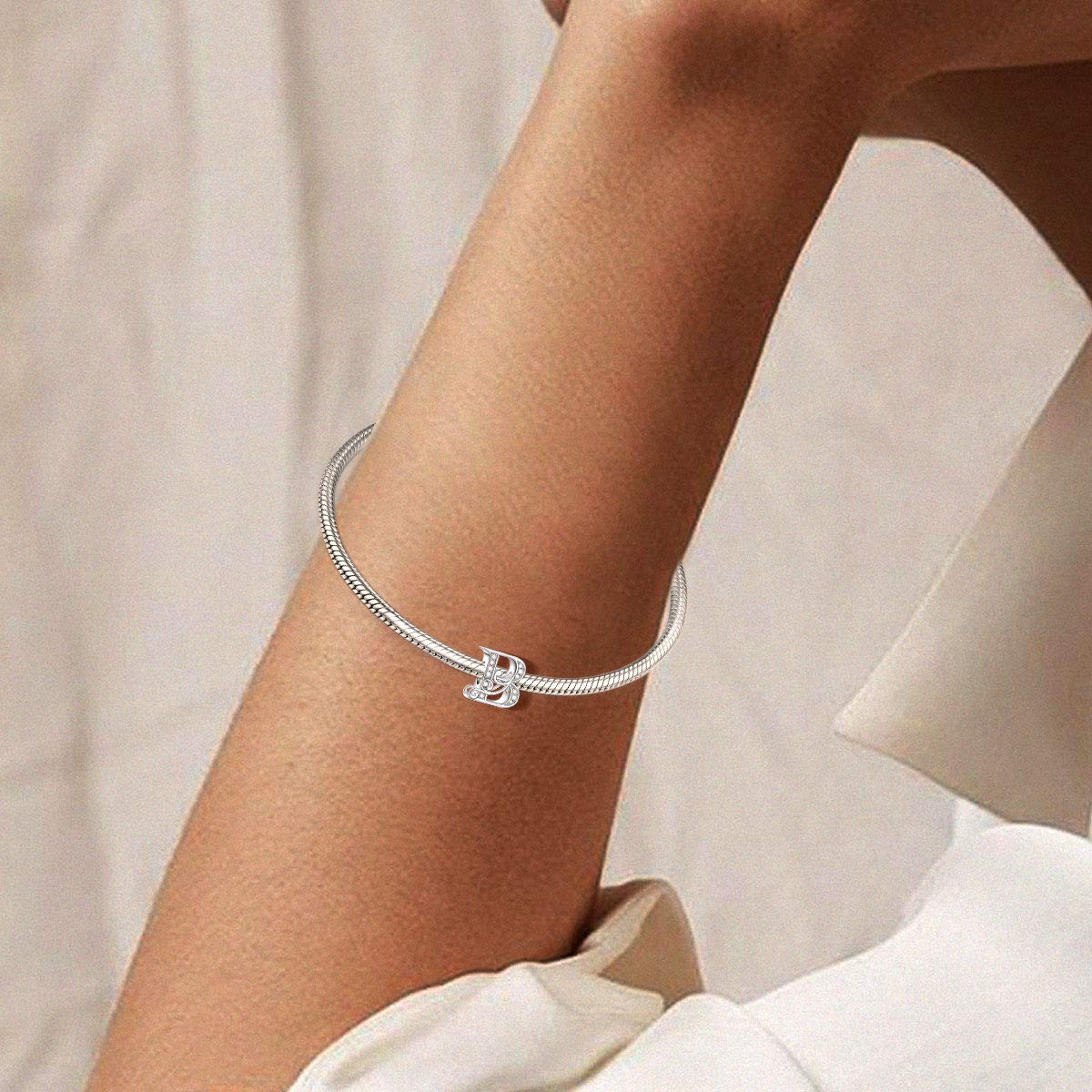 FOREVER QUEEN Initial A Charms 925 Sterling Silver Letter A-Z Charms for Snake Chain Bracelet Necklace Alphabet Beads