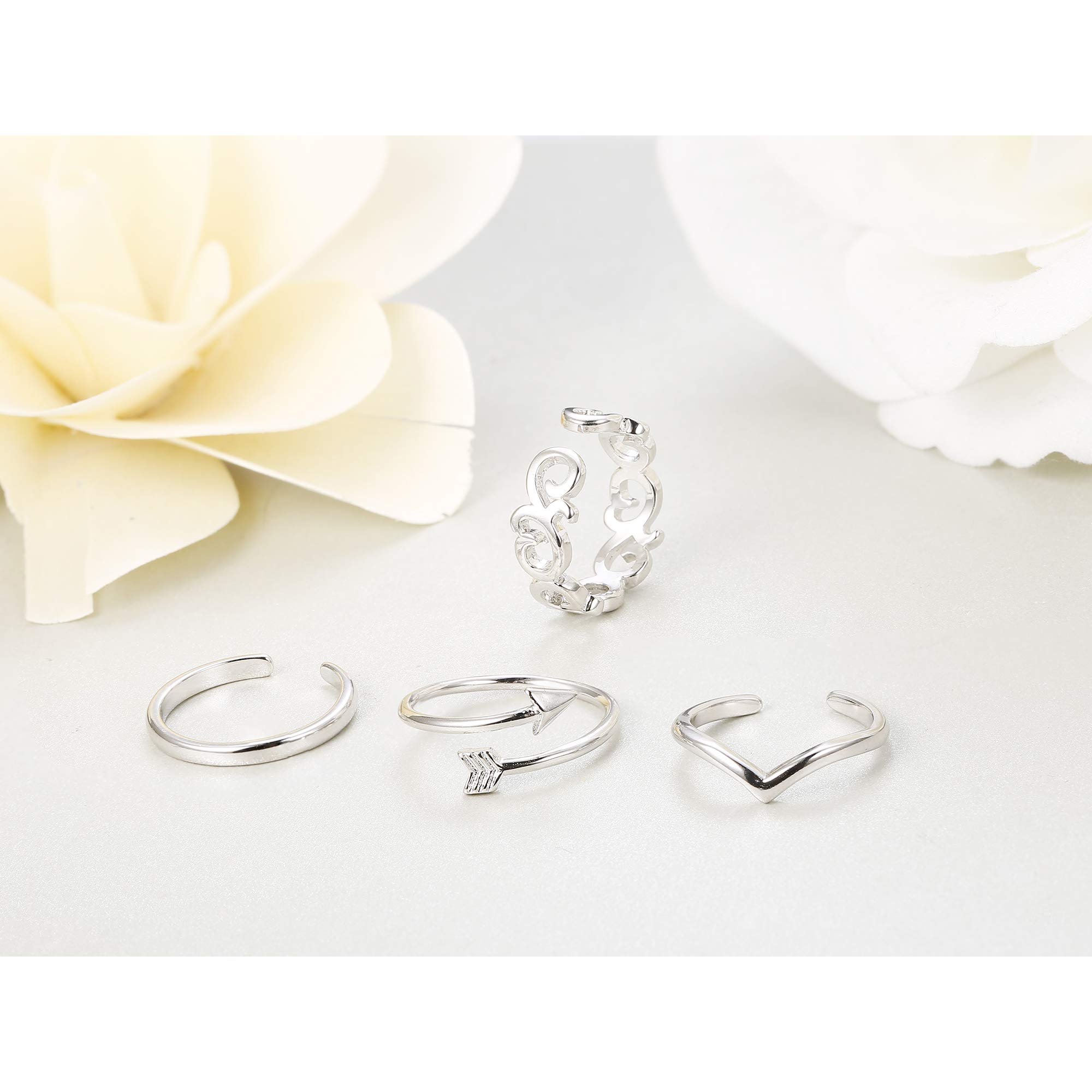 FIBO STEEL 4 Pcs Open Toe Rings for Women Arrow Tail Band Toe Ring Adjustable