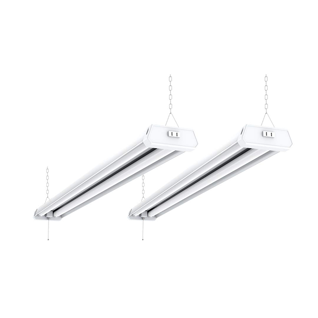 Focuslux Industrial LED Shop Light, 4 FT, Linkable Integrated Fixture, 42W =260W, 5000K Daylight, 4500 LM, Surface + Suspension Mount, Pull Chain, Utility Light, Garage- UL (2 Pack)