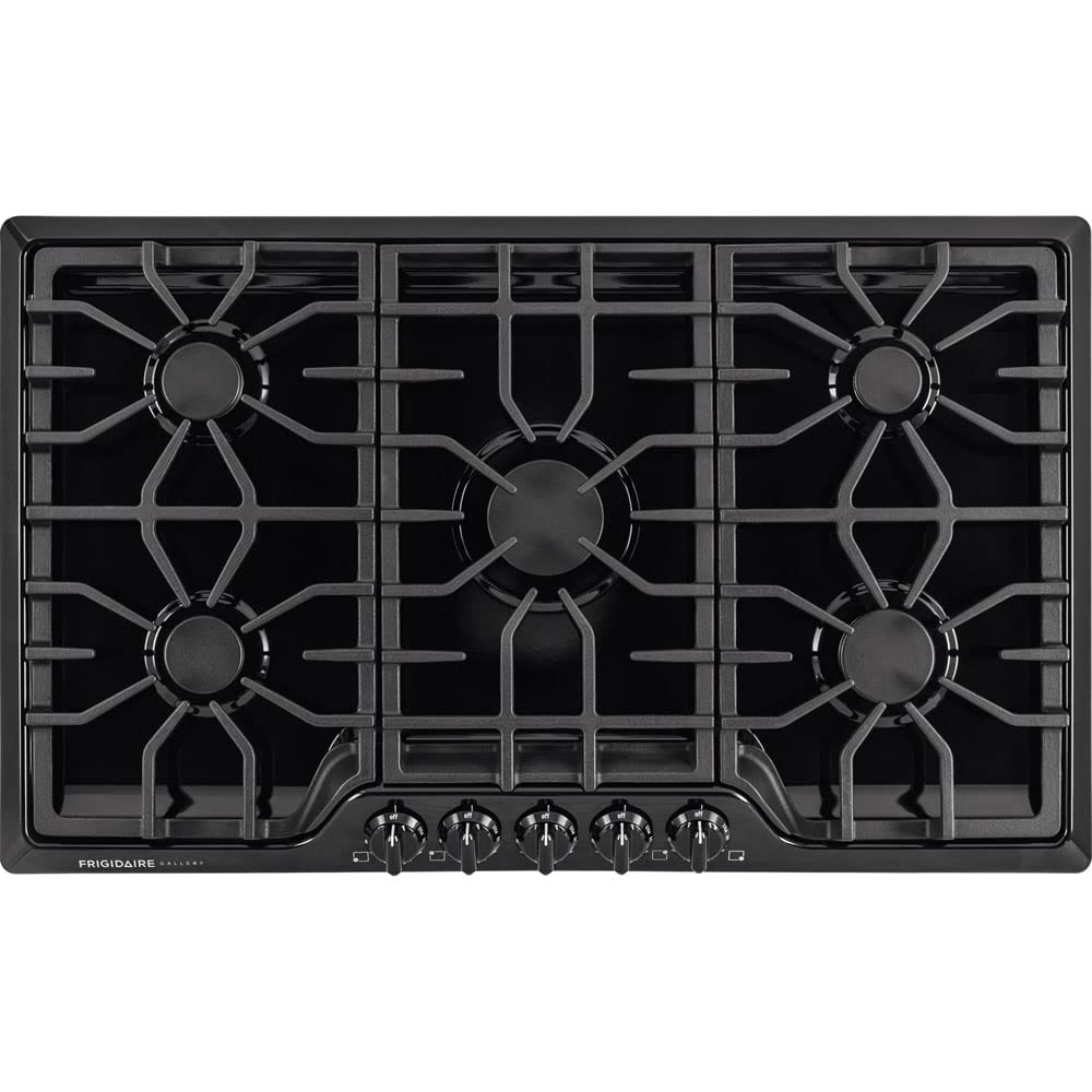 Frigidaire Gallery 36 Inch Black Gas Range, 5-Burners with Liquid Propane Conversion Kit, FGGC3645QB Cooktop
