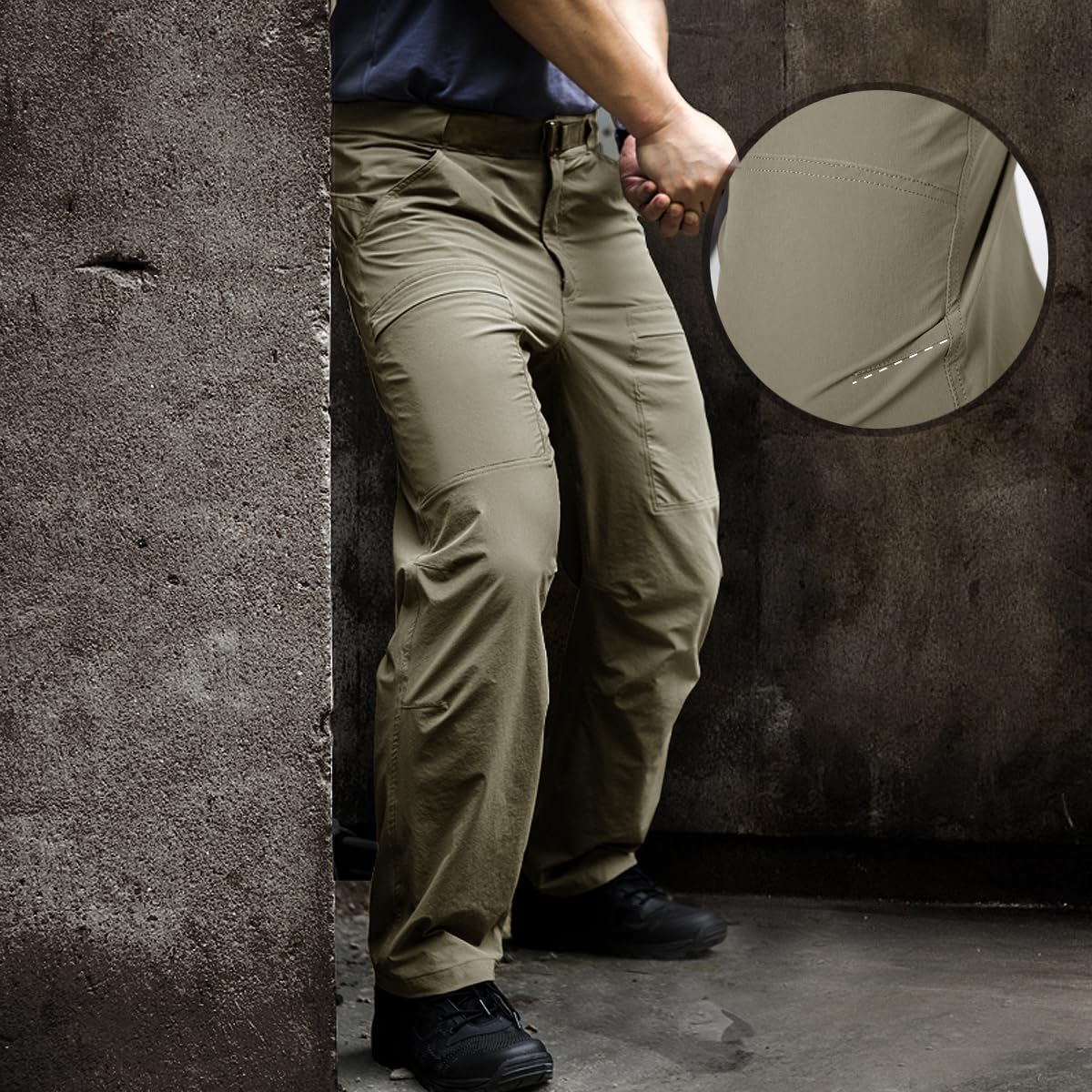 FREE SOLDIER Men's Outdoor Cargo Hiking Pants with Belt Lightweight Waterproof Quick Dry Tactical Pants Nylon Spandex (Mud 34W/30L)