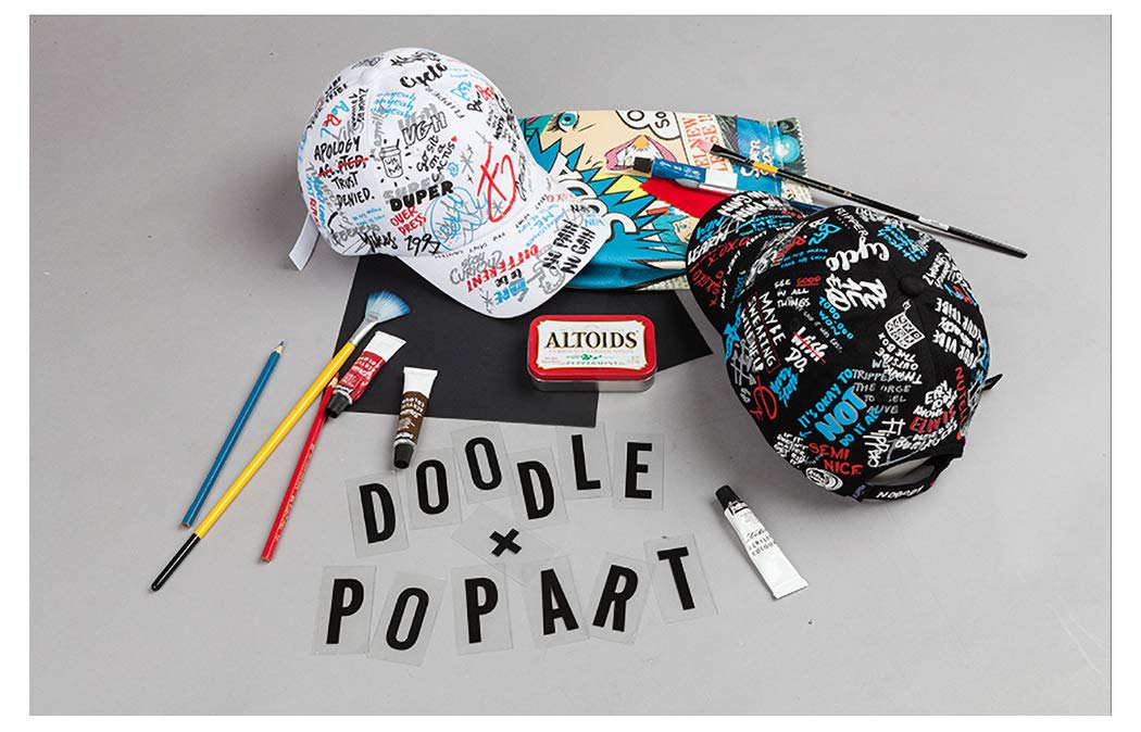 Flipper Designer Graffiti Doodle Cotton Baseball Cap for Men Women, Kpop Hat w/Curve Brim (White/Black, Free Size)