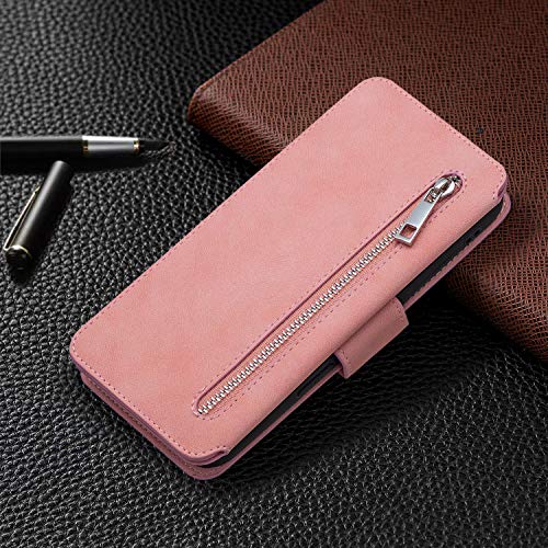 Fansipro Zipper Wallet Folio Case for SAMSUNG Galaxy A40, Premium PU Leather Slim Fit Cover for Galaxy A40, 4 Card Slots, 1 Transparent Photo Frame Slot, Anti-Scratch, Pink