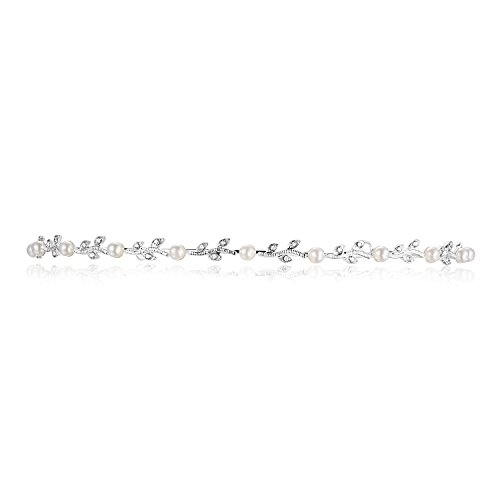 Flexible Elegant Vine Design Headband Tiara - Saphire Blue Silver Plated T108