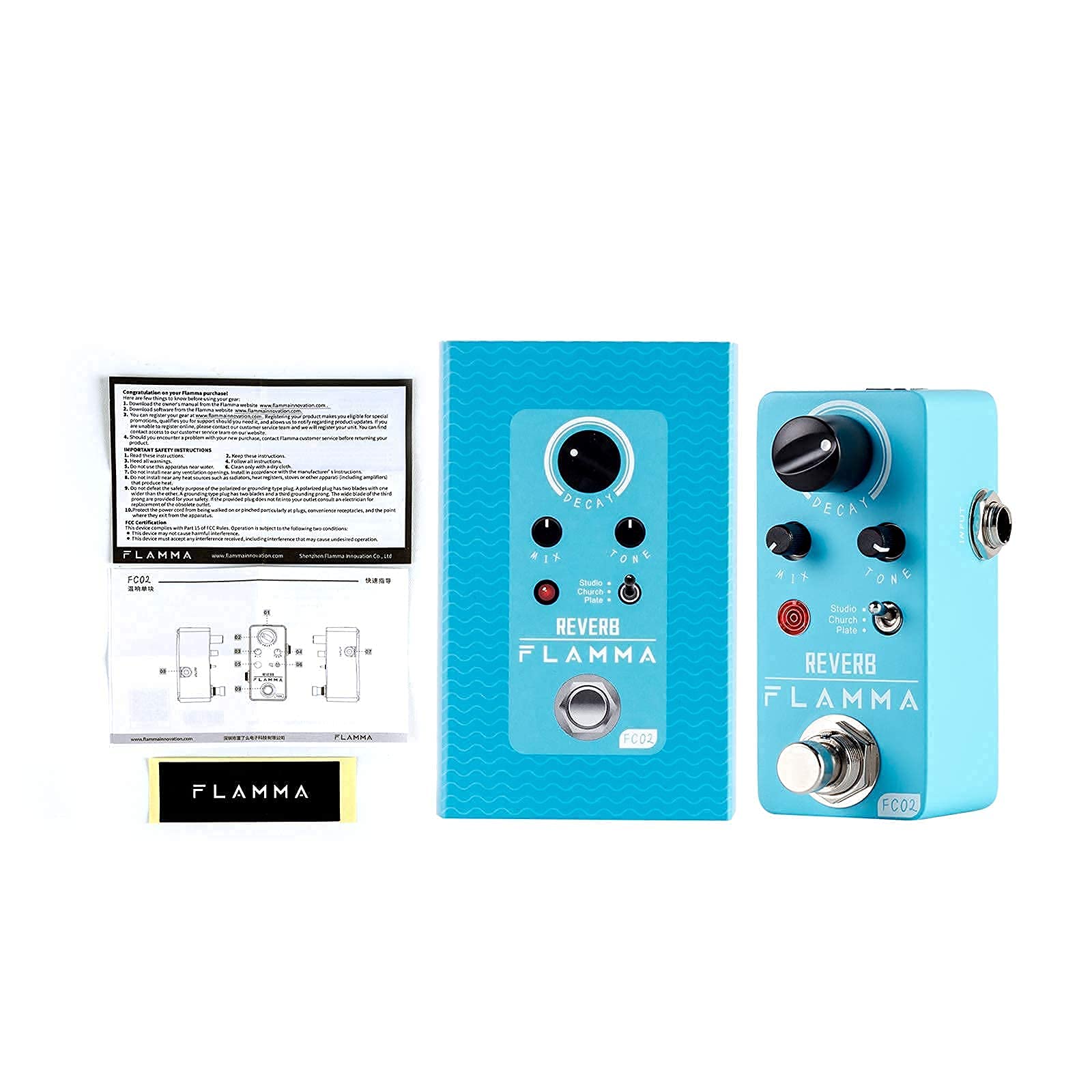 FLAMMA FC02 Mini Reverb Pedal with 9V 300mA Power Supply