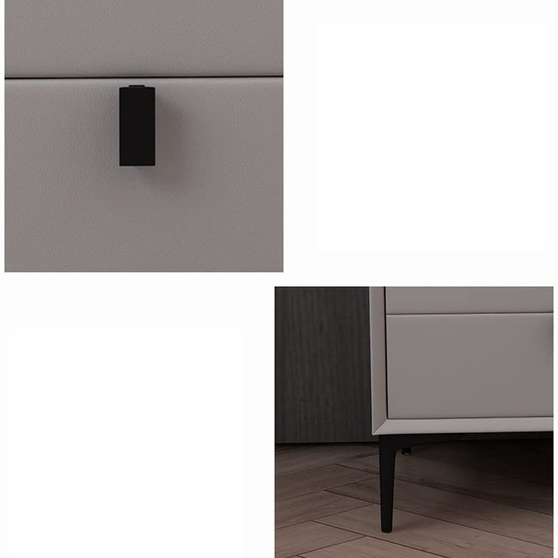 N/A Chevet Faux Cuir Bois Massif Pour Chambre Coucher avec tiroirs Meuble Lateral a Surface Rock