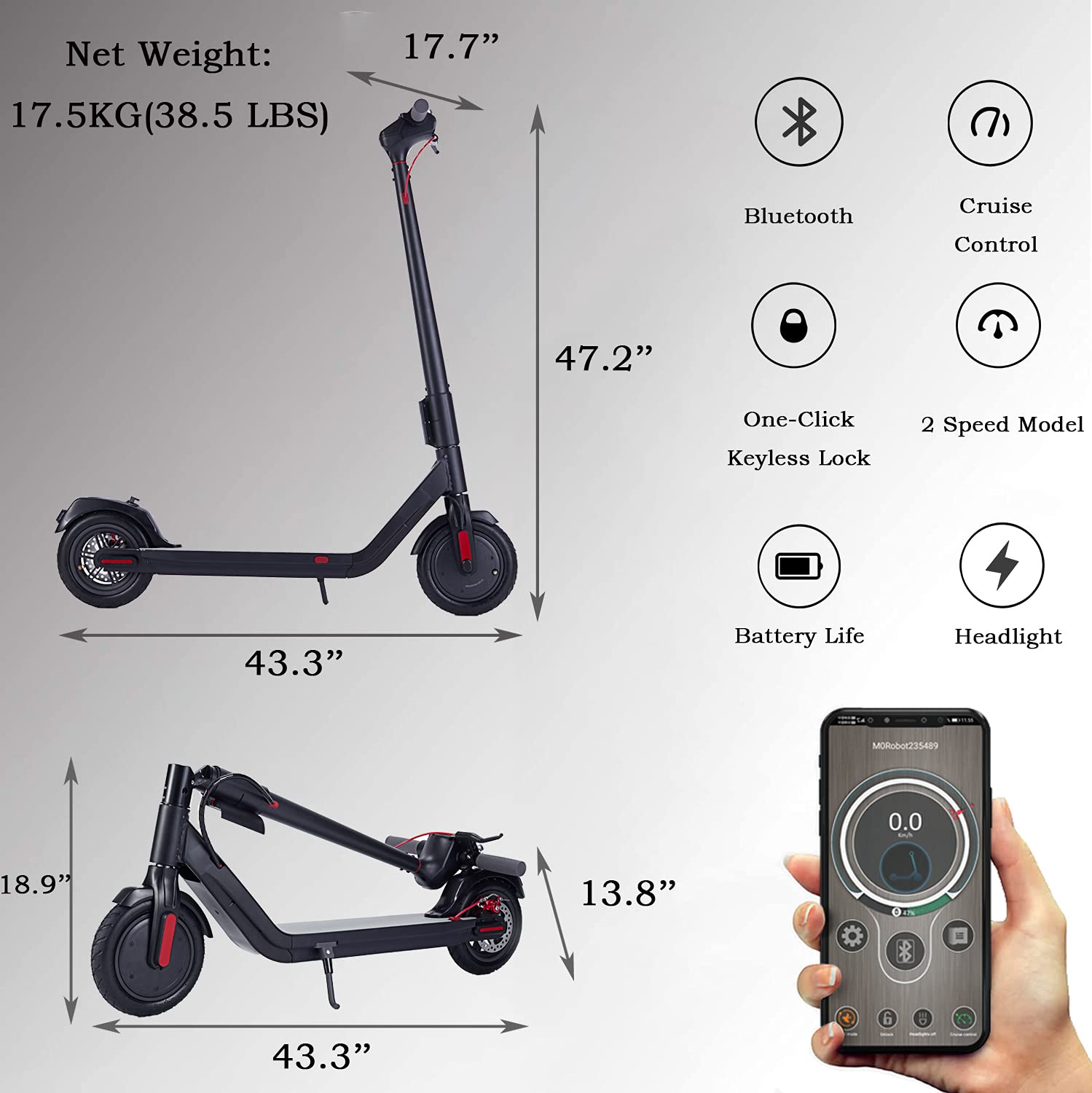 FIDICO Electric Scooter, 350W Brushless Motor, 10’’ Solid Tires, Up to 18 MPH & 20 Miles Range, Folding Commuter Electric Scooter for Adults (Black)