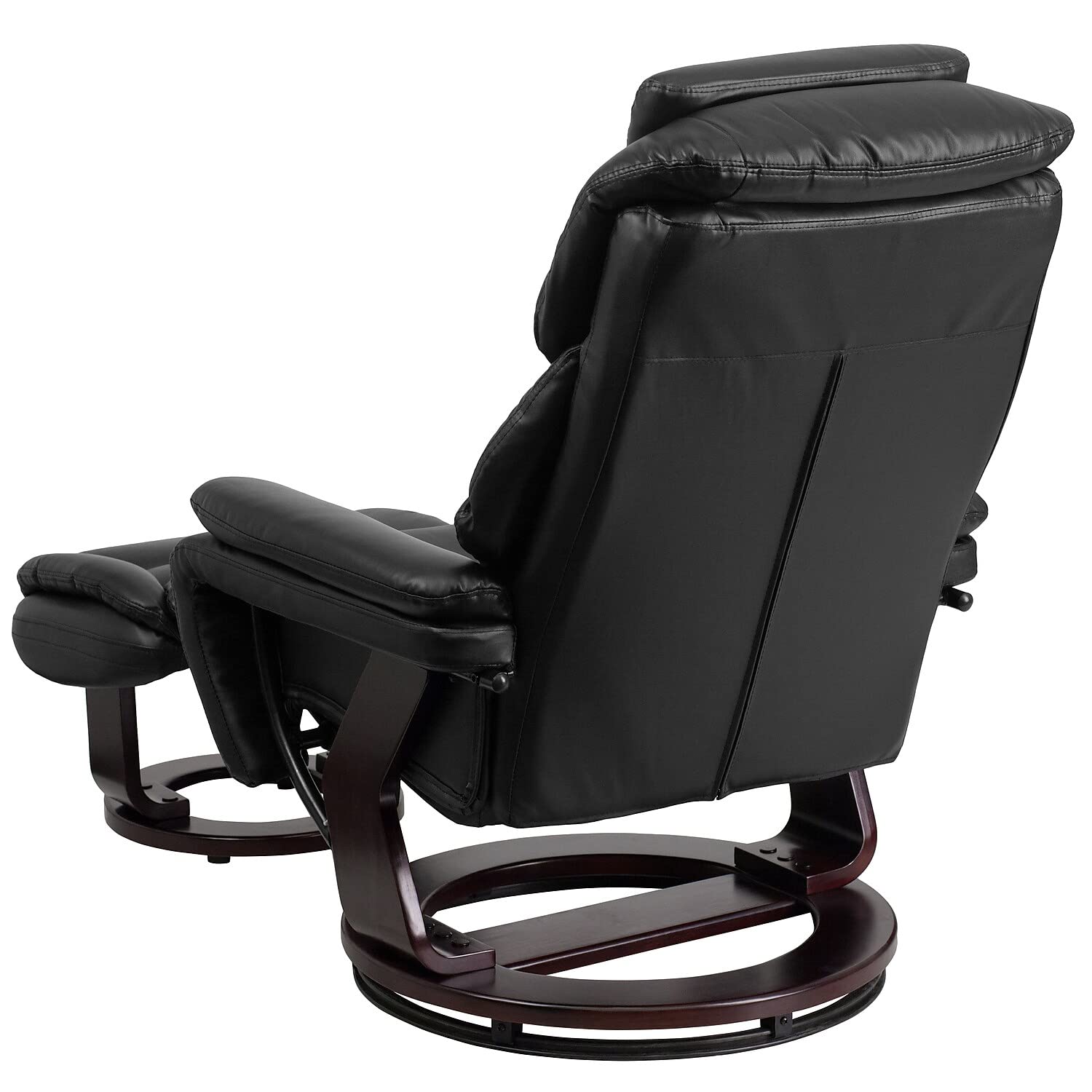 Flash Furniture Austin Contemporary Multi-Position Recliner and Ottoman with Swivel Mahogany Wood Base in Black LeatherSoft