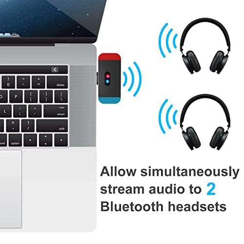 Friencity Bluetooth Transmitter Adapter for PC or Switch, Low Latency Wireless Audio Dongle w/USB C to A Converter for Nintendo Switch PC PS4 Bose Sony Headphones, in-Game Voice Chat & Dual Link