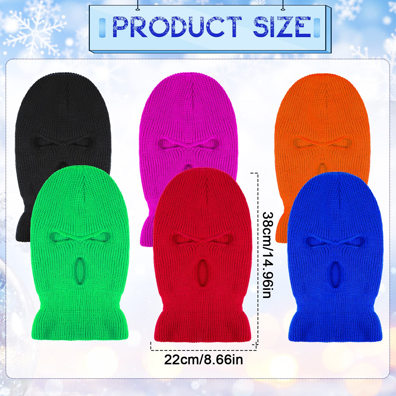 Geyoga 6 Pieces 3 Hole Balaclava Ski Winter Knitted Full Face Cover for Outdoor Sports (Bright Colors)