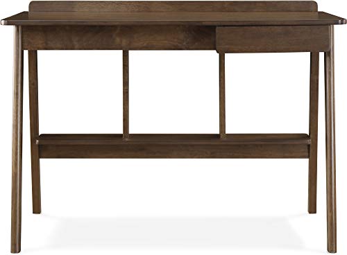 Finch Darren Home Office Drawer Mid Century Accent Desk, 43 Inch Wide Simple Modern Study Table, Walnut Brown