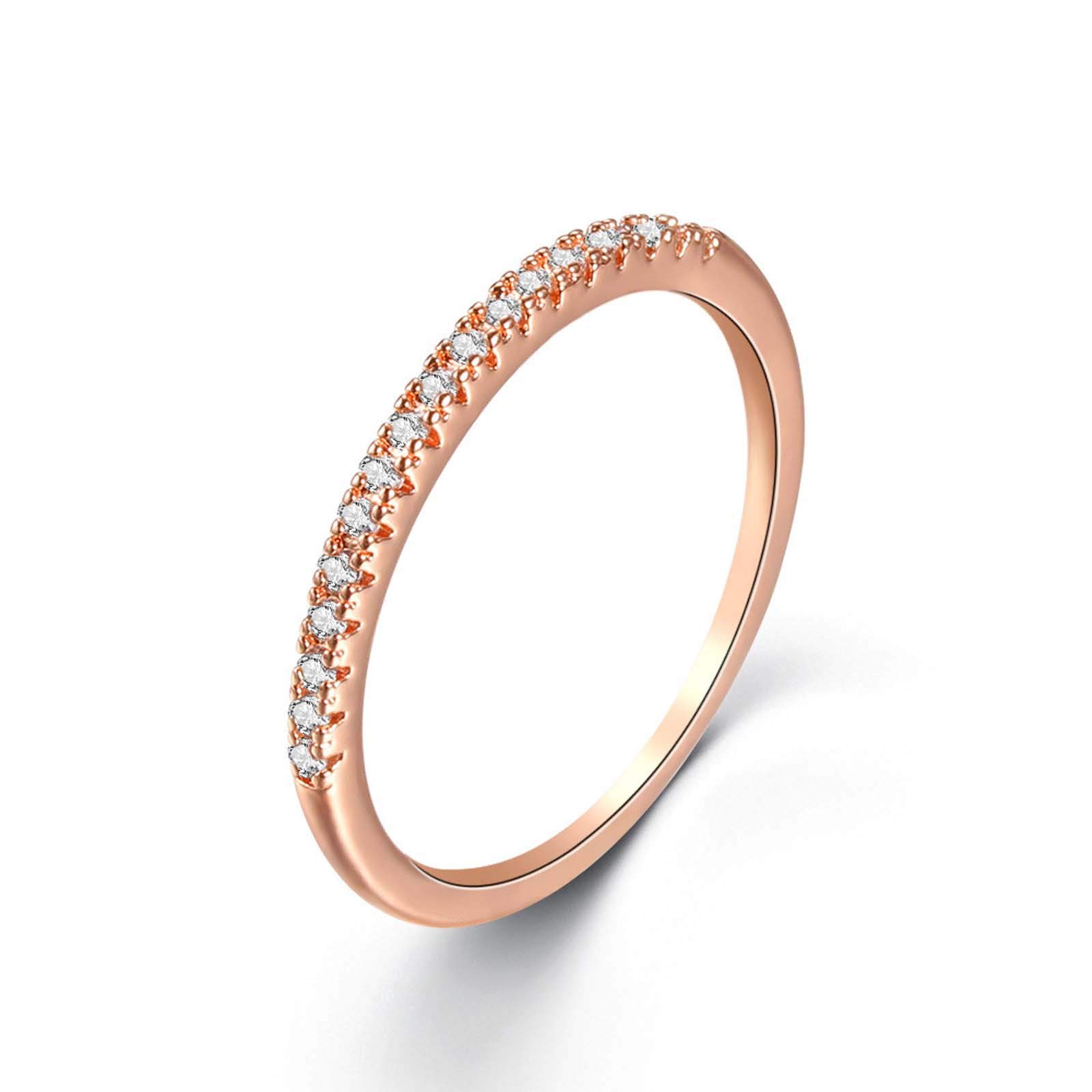 Fragarn 2Pcs Bohemian Engagement Rings,14K Gold Plated Sterling Silver Rings,Simulated Diamond Stackable Ring Eternity Bands for Women(Rose Gold,8)
