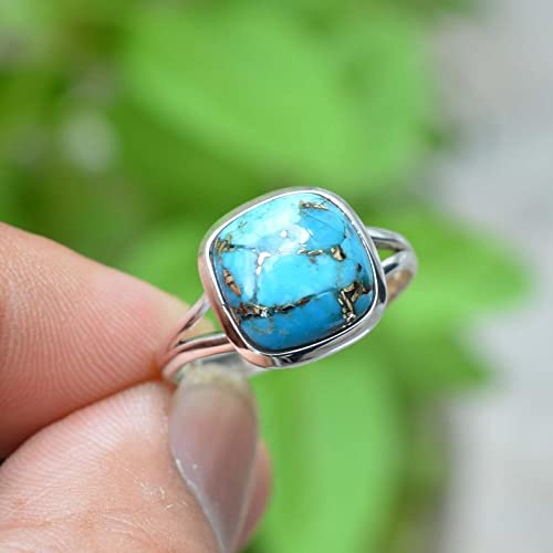 Gemstone Ring/Blue Copper Turquoise Cushion Shape Gemstones/Customised Silver Rings/Wedding Ring Size 5 us to 12 us-1135 (11)