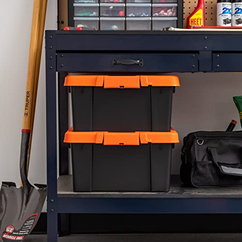 IRIS USA 11 Gallon Loackable Storage Totes with Lids, 2 Pack - Orange Lid, Heavy-Duty Durable Stackable Containers, Large Garage Organizing Bins Moving Tubs, Rugged Sturdy Equipment Utility Tool Box