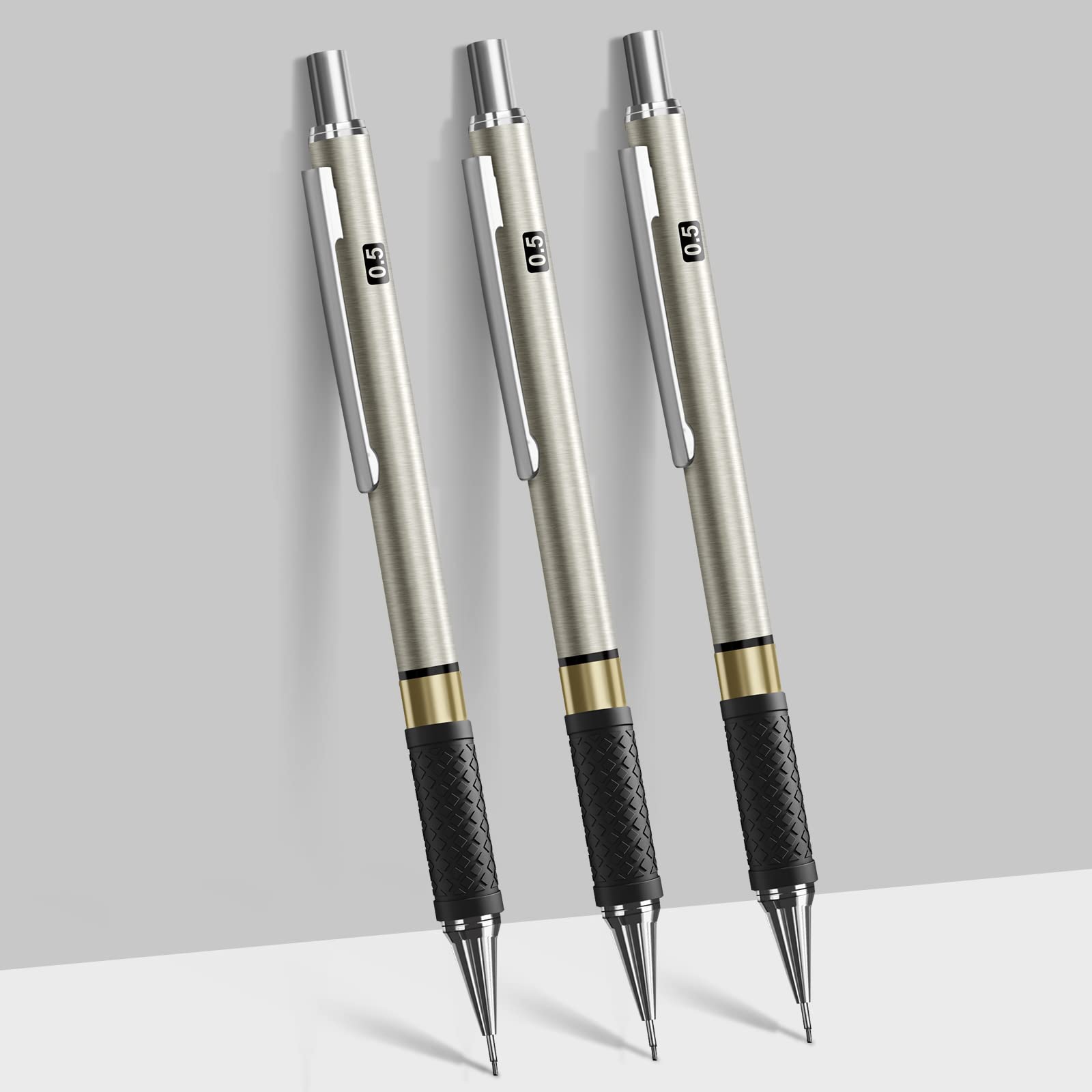 Four Candies Metal Mechanical Pencil Set - 3PCS 0.5mm Art Mechanical Pencils & 360PCS HB Lead Refills & 3PCS Erasers & 9PCS Eraser Refills, Drawing Mechanical Pencils for Writing, Sketching -With Case