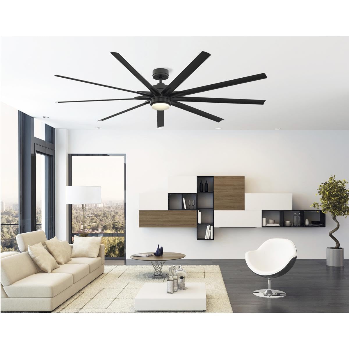 Fanimation FPD8159BLW Odyn 84 inch Indoor/Outdoor Ceiling Fan with Black Blades and LED Light Kit