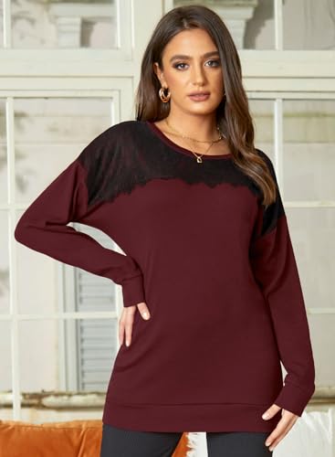 For G and PL Lady Fall Dressy Long Sleeve Holiday Blouse Cotton Lightweight Crewneck Sweatshirt Maroon L